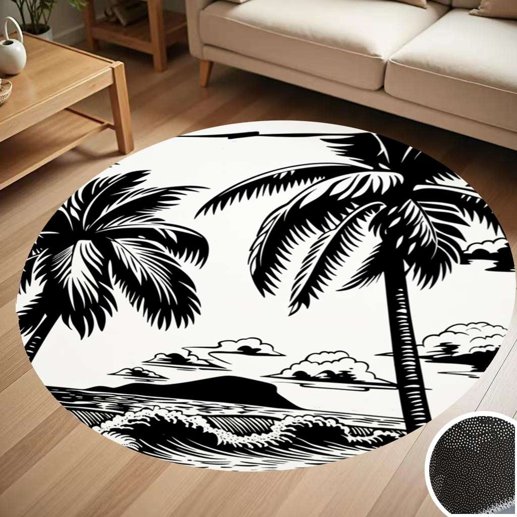 Palm Trees With A Black And White Round Carpet Living Room Bedroom Home ...
