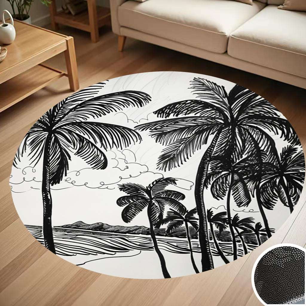 Palm Trees With A Black And White Round Carpet Living Room Bedroom Home ...