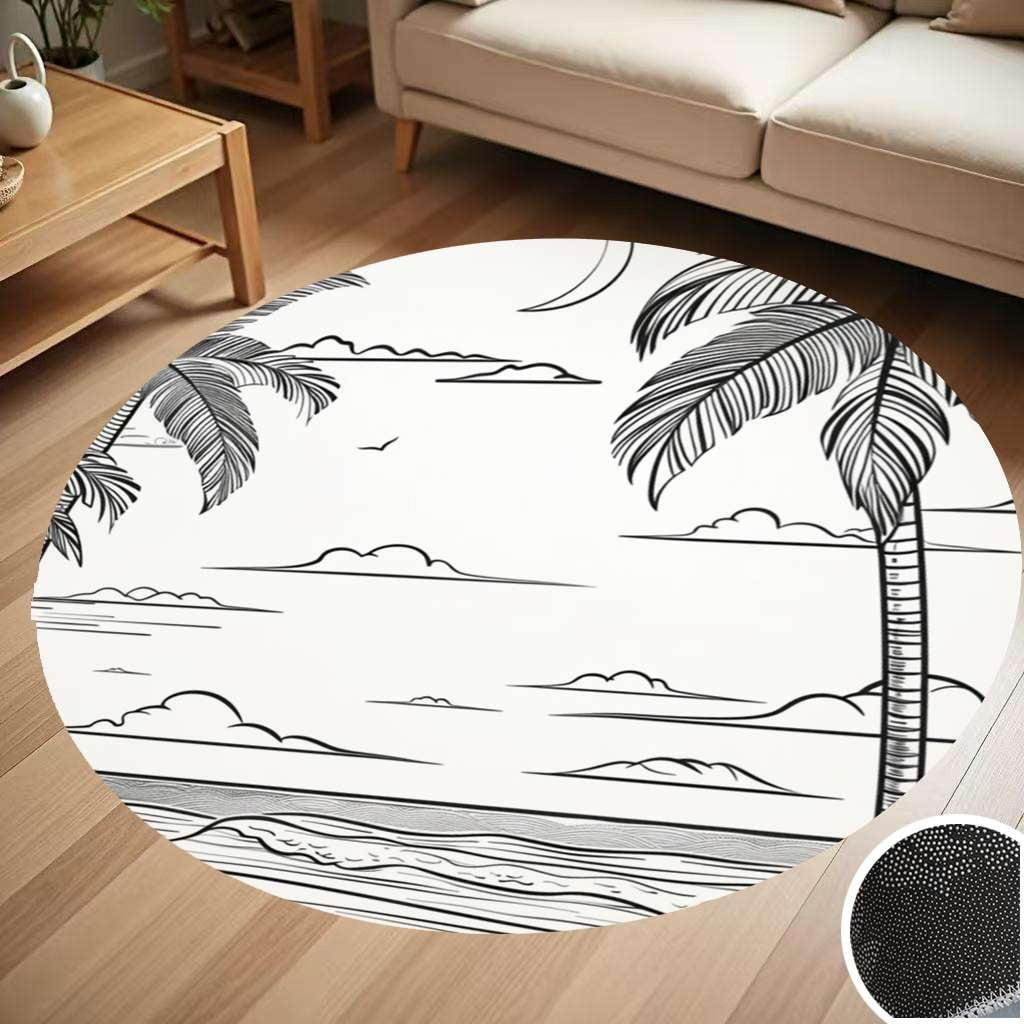 Palm Trees With A Black And White Round Carpet Living Room Bedroom Home ...
