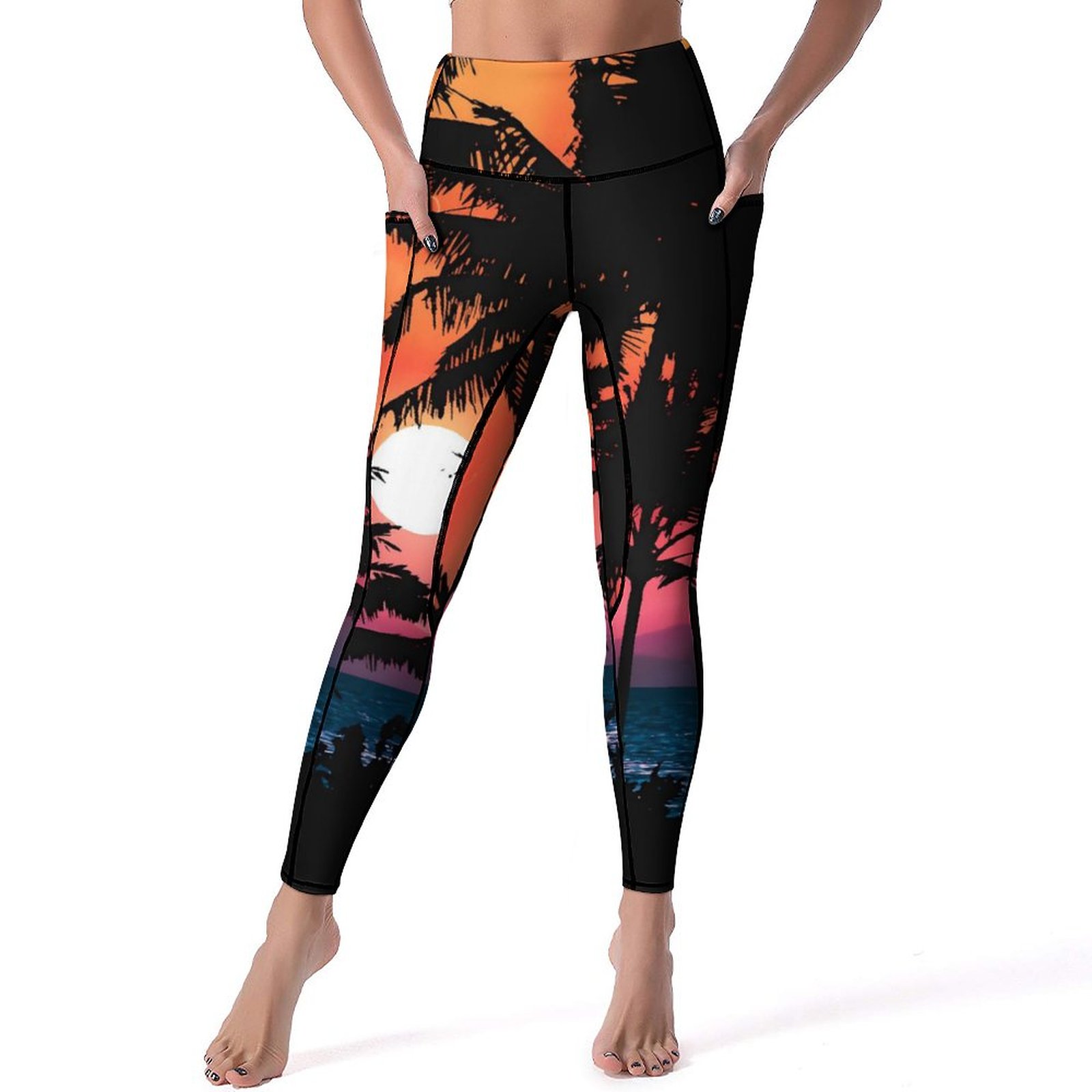 Palm Trees Yoga Pants Sexy Warm Topical Sunset Design Leggings Push Up ...