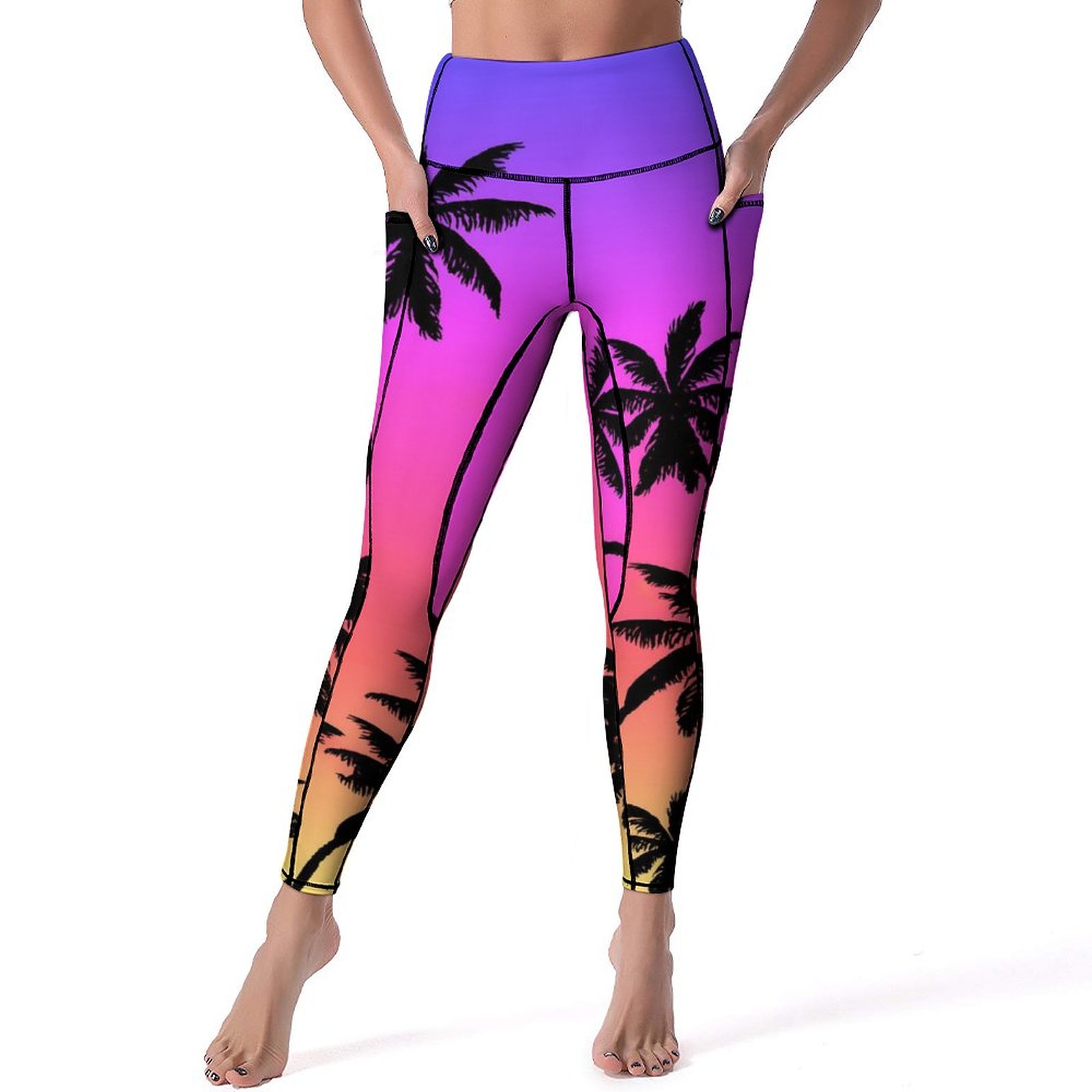 Palm Trees Yoga Pants Sexy Warm Topical Sunset Design Leggings Push Up ...