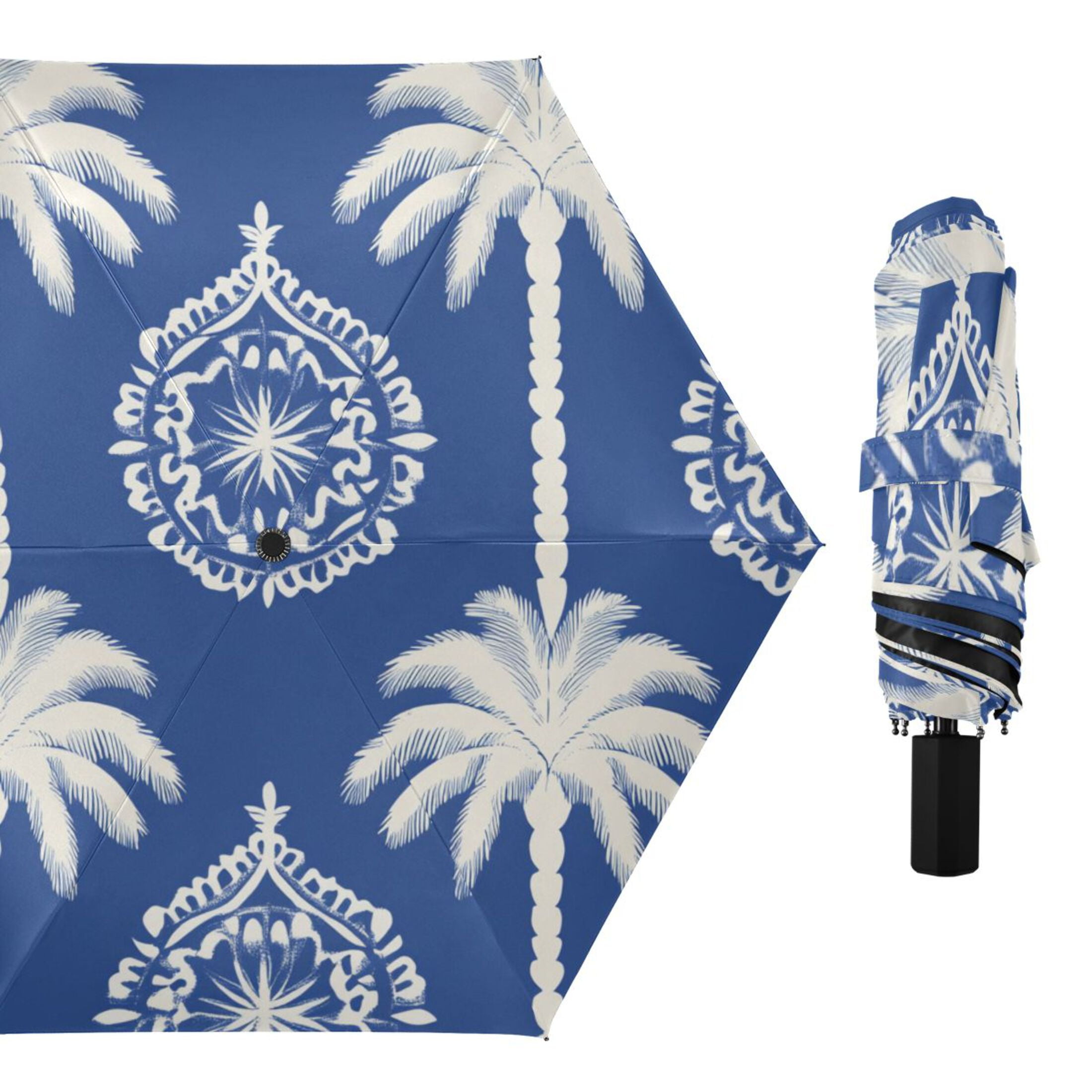 Palm Trees and Elegant Patterns All Weather Umbrella Triple Folding ...
