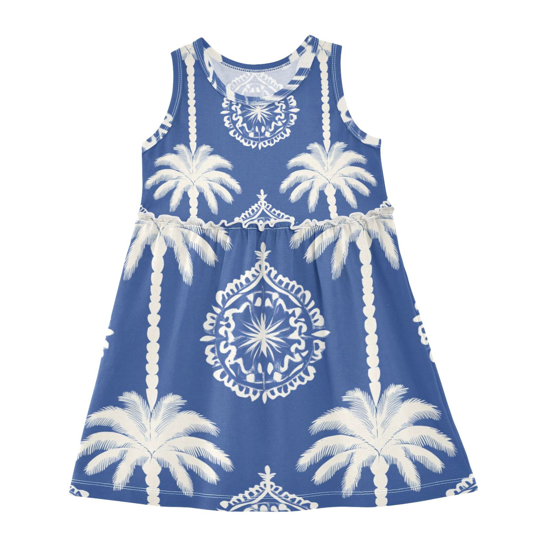 Palm Trees and Elegant Patterns Sleeveless Dress A-Line One-Piece Dress ...