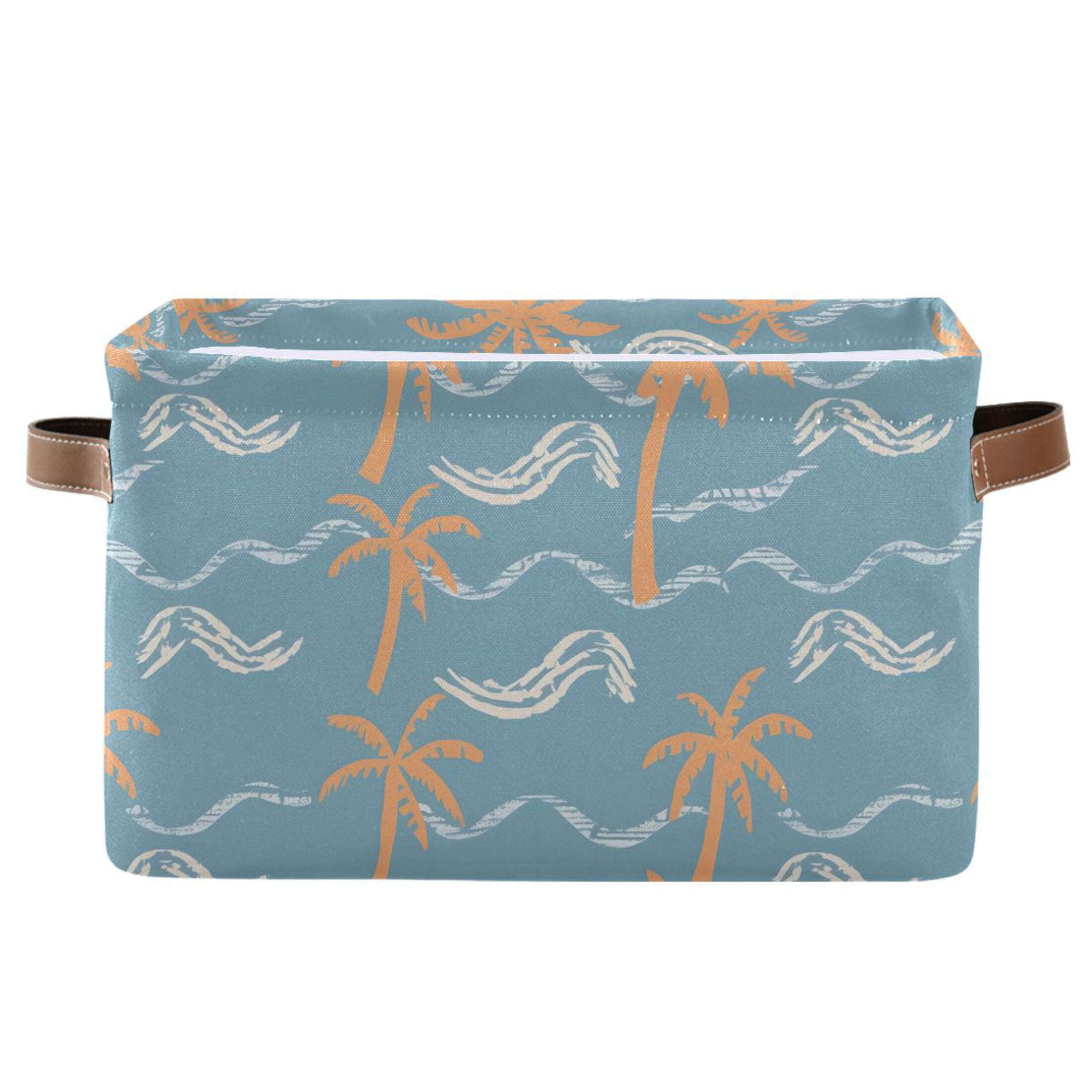 Palm Trees and Wave Storage Bins with Handle Fabric Organizer Basket ...