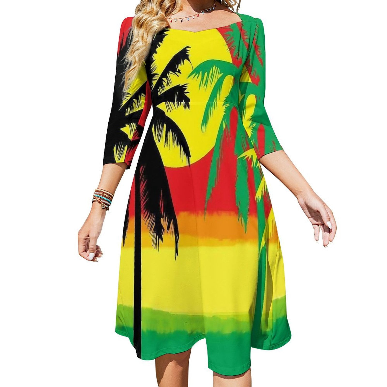 Palm Trees in Jamaica Colors Sweetheart Knot Flared Dress Fashion ...