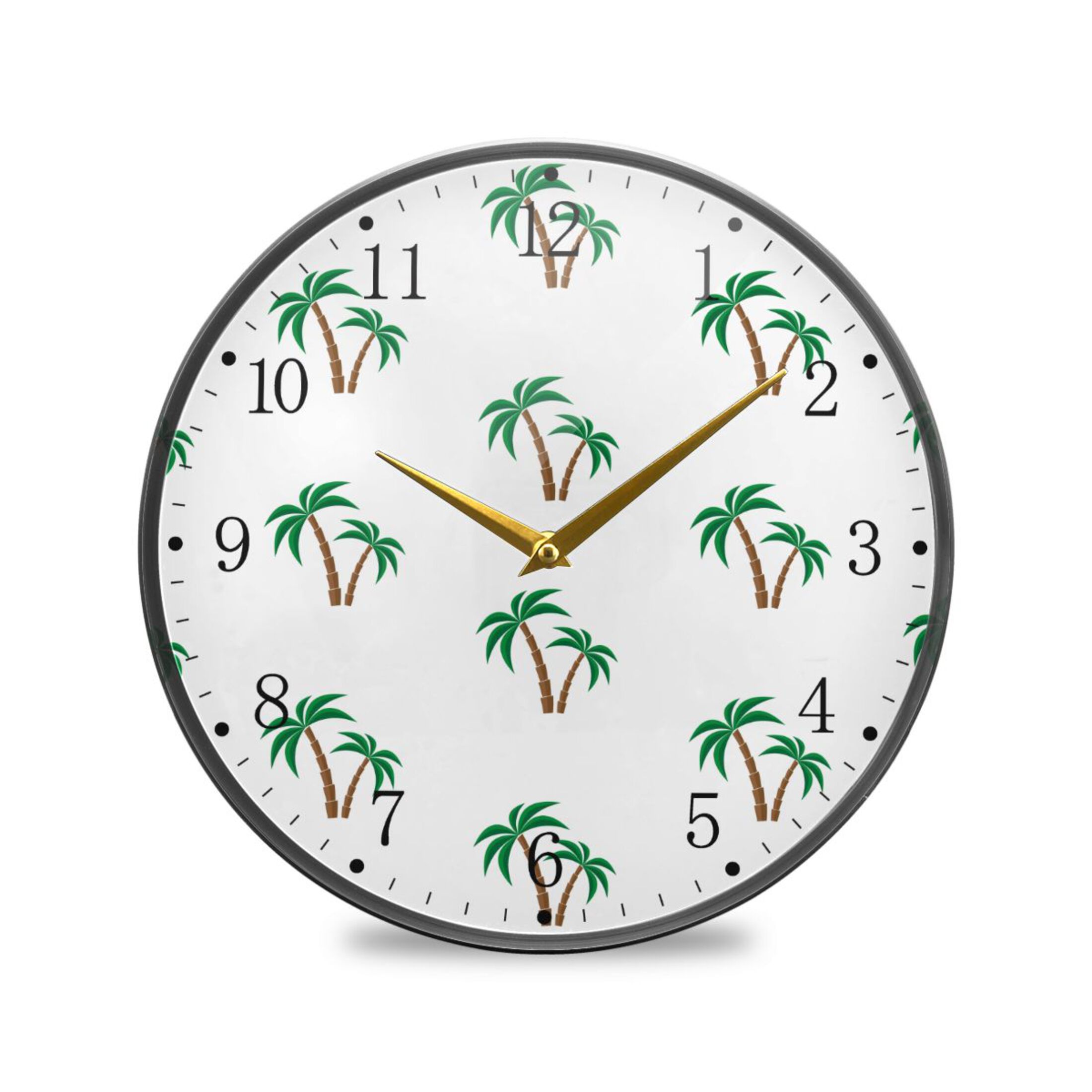 Palm Trees on White Acrylic Wall Clocks Quiet Round Clock Battery ...
