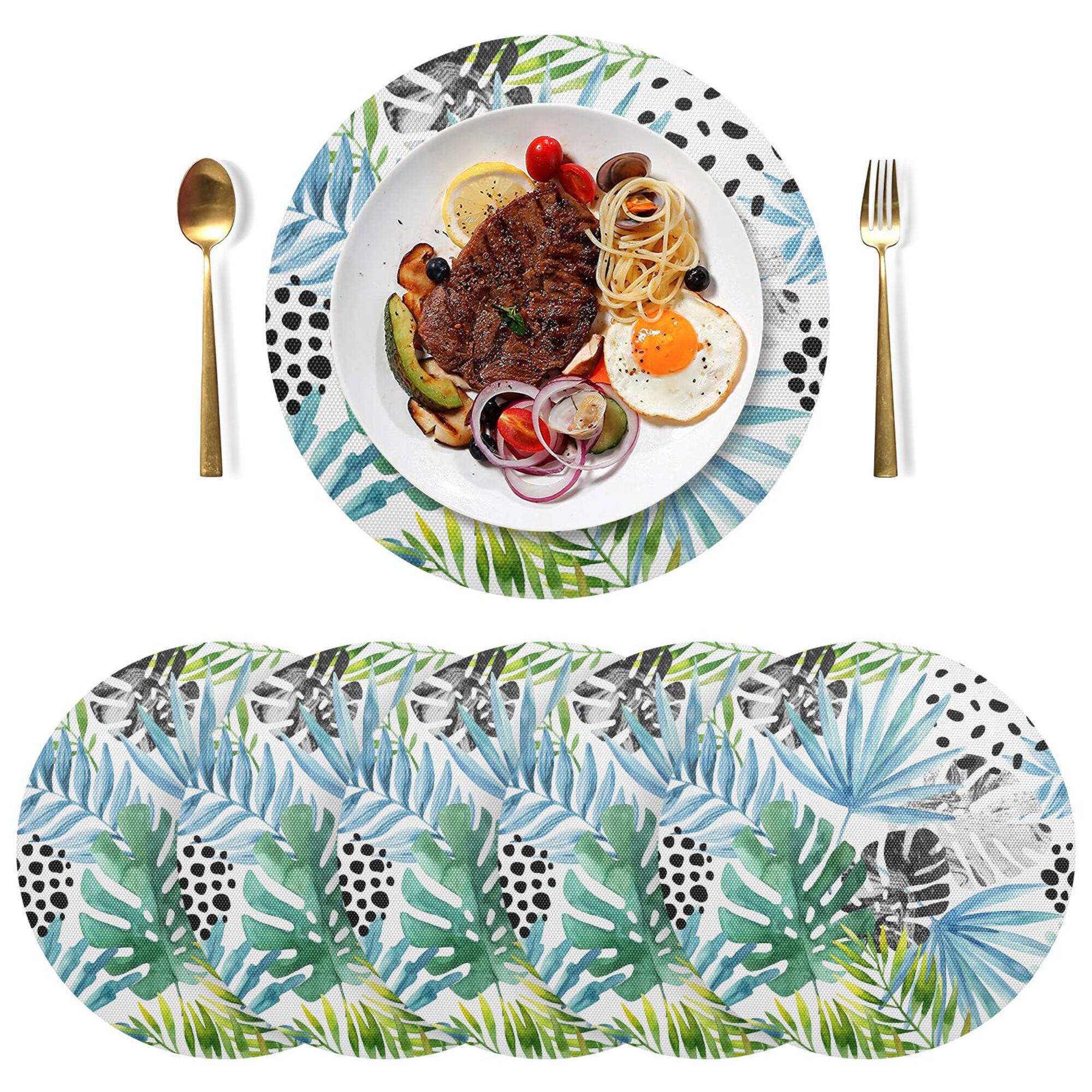 Palm Trees with Black Dots Round Plate Mats Non-Slip Place Mat Washable ...