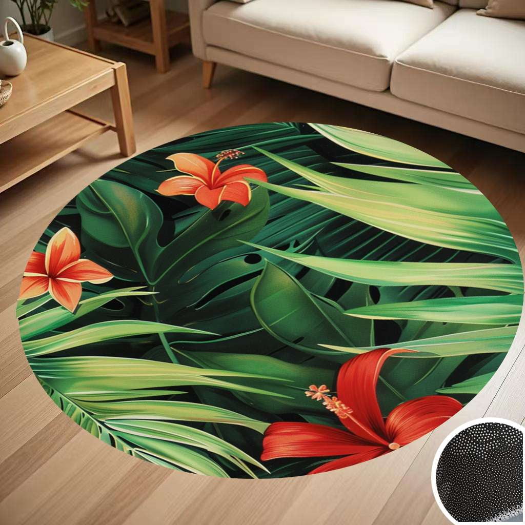 Palm Tropical Leaf Print Round Carpet Living Room Bedroom Home ...