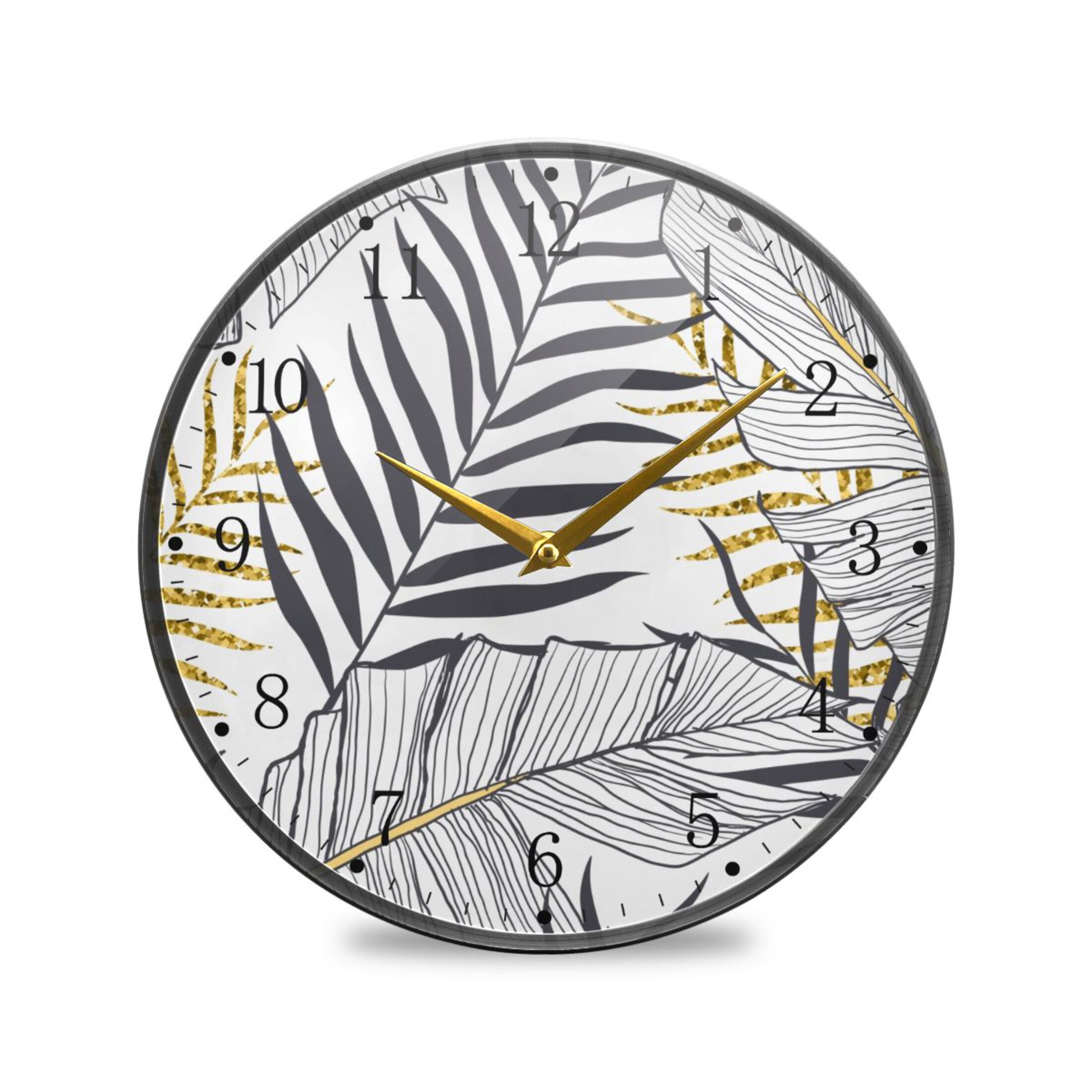 Palm Tropical Leaves Acrylic Wall Clocks Quiet Round Clock Battery ...