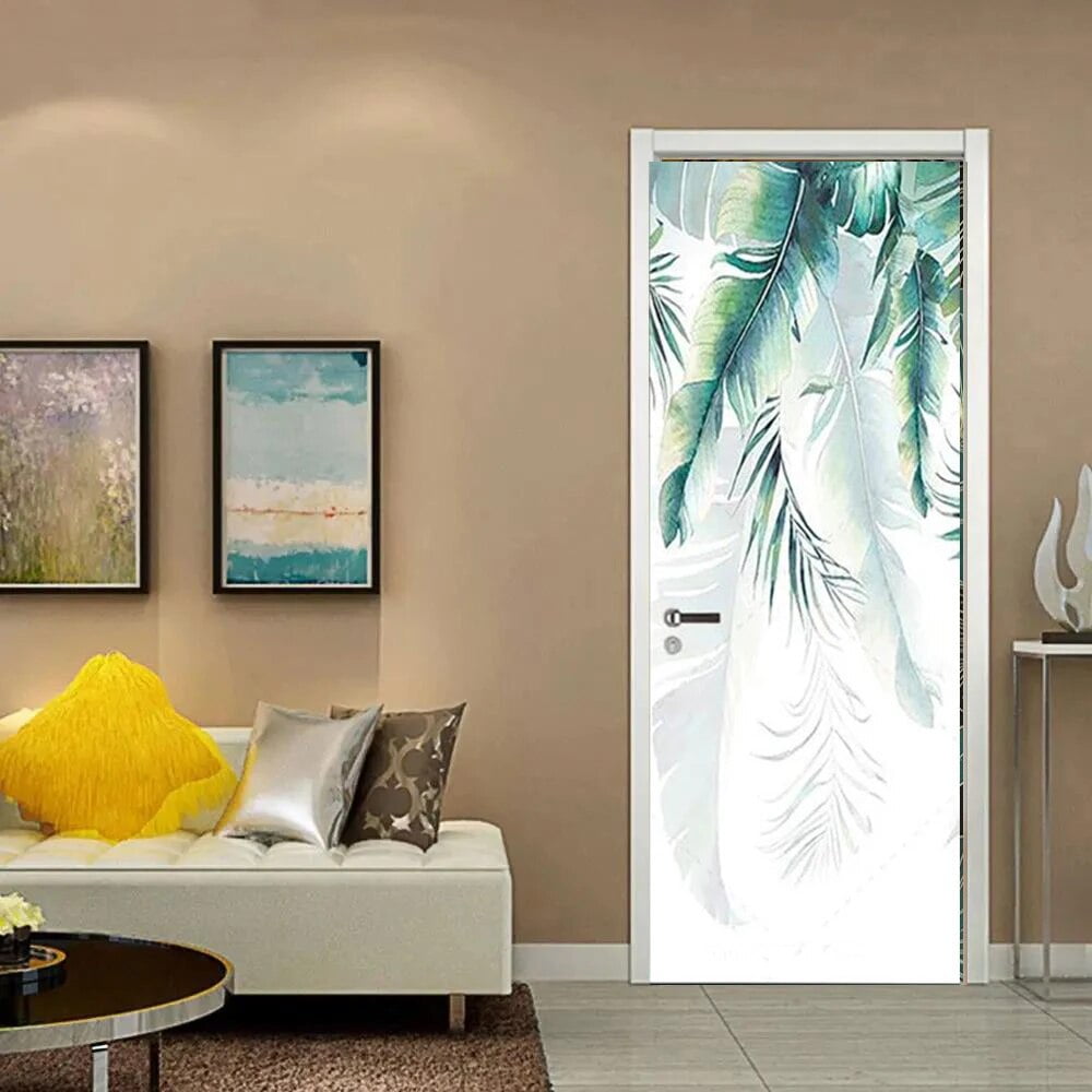 Palm plants 3D door wallpaper stickers vinyl mandala relief flower door ...