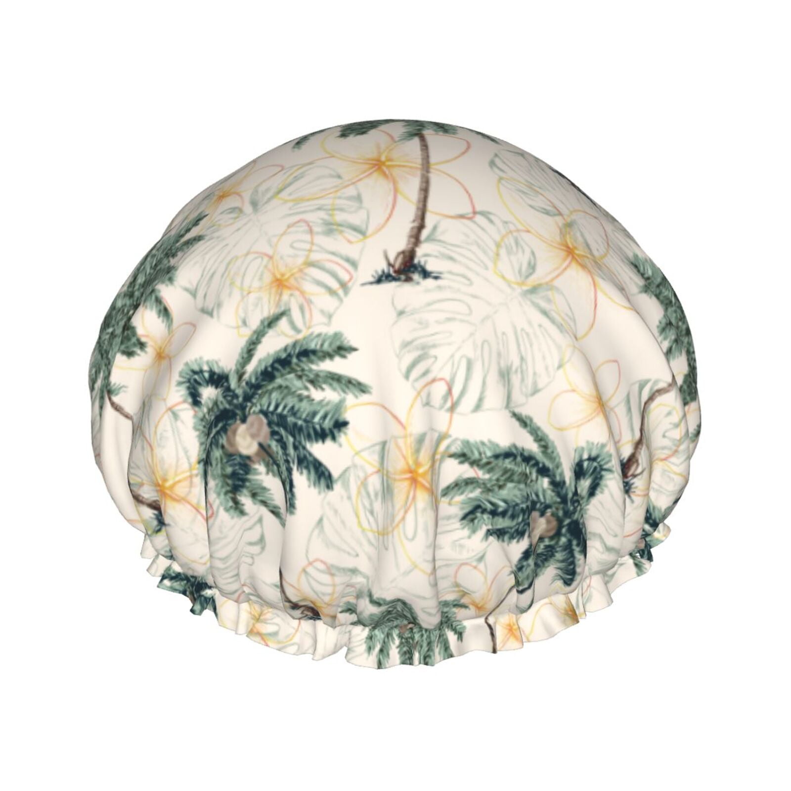 Palm tree_AC Shower Cap Reusable Waterproof, Double Waterproof Layers ...