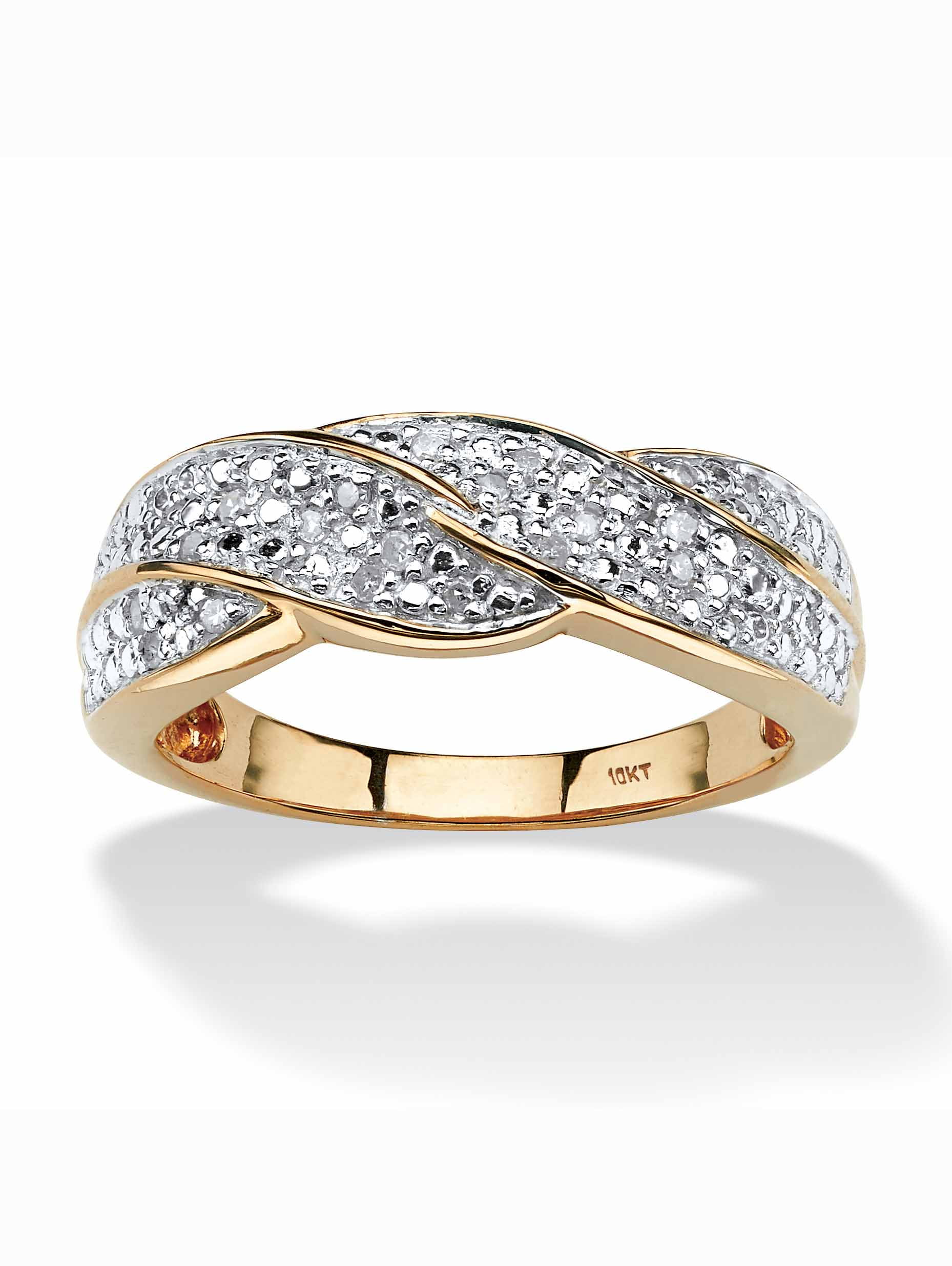 PalmBeach Jewelry Solid 10k Gold Braid Ring with 1/10 TCW Round Diamond ...