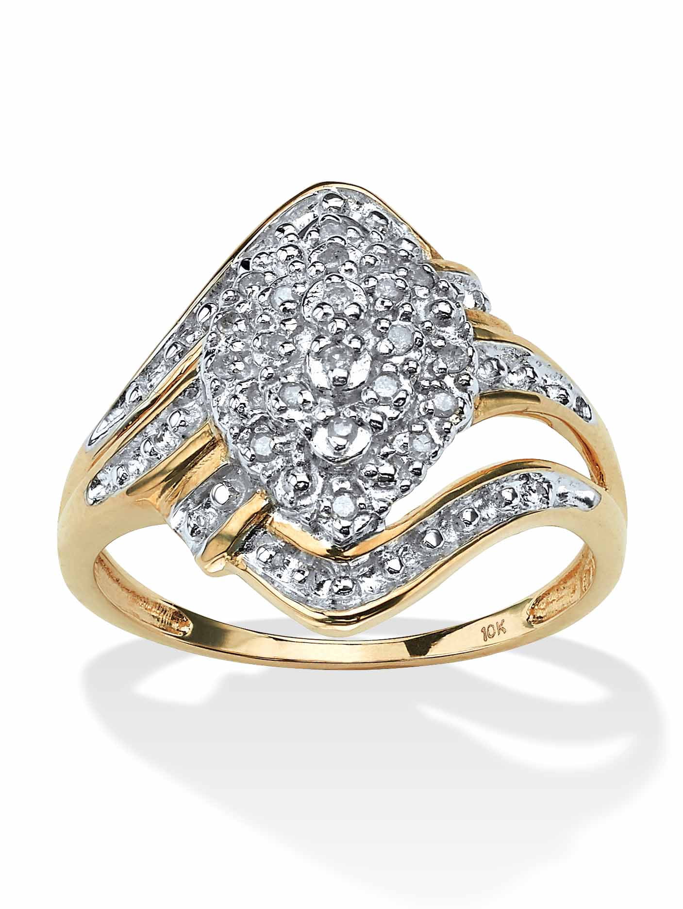 PalmBeach Jewelry 1/10 TCW Round Diamond Swirled Cluster Ring in Solid ...