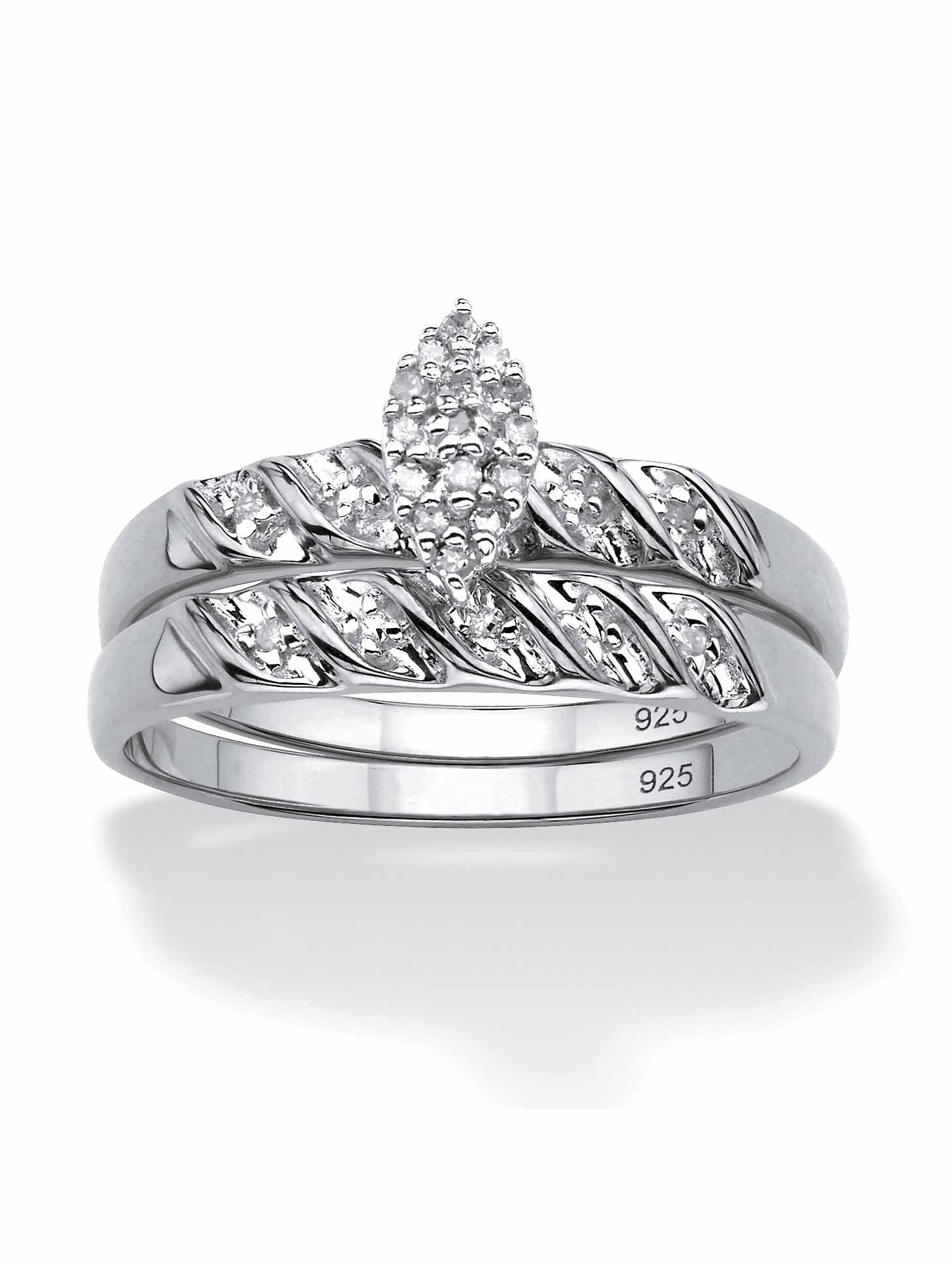 PalmBeach Jewelry 1/10 TCW Round Diamond Two-Piece Bridal Set in ...