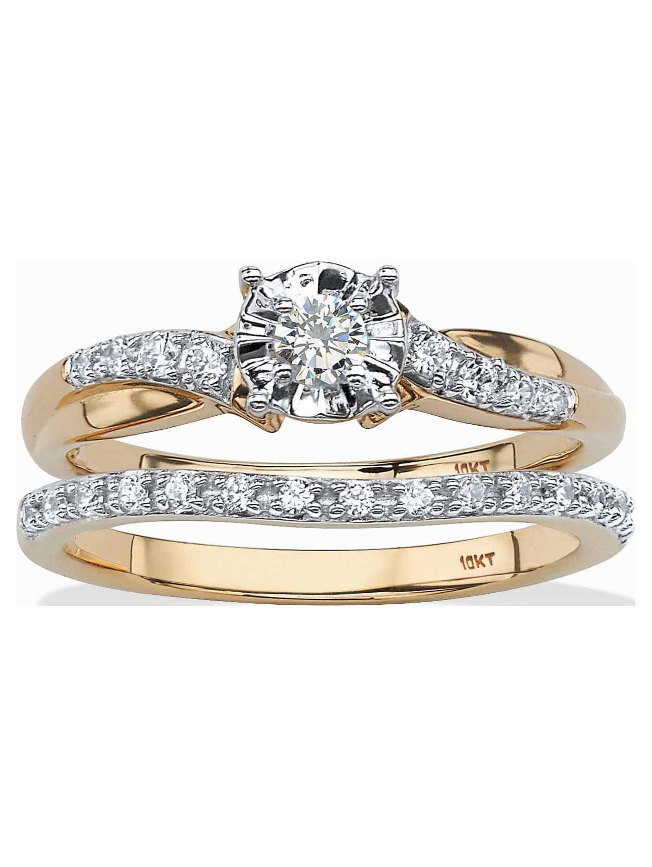PalmBeach Jewelry 1/4 TCW Round Diamond 2-Piece Bridal Set in Solid 10K ...