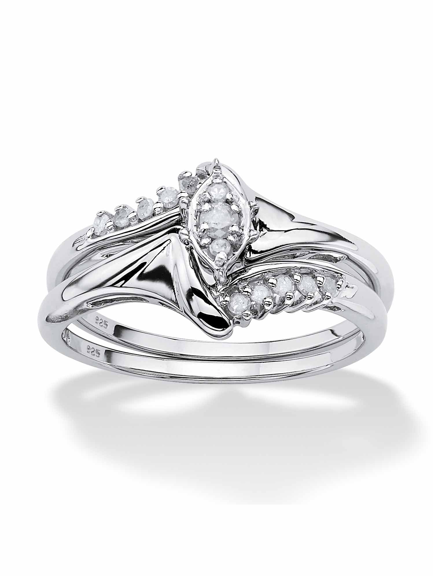 PalmBeach Jewelry 1/5 TCW Round Diamond Two-Piece Bridal Set in ...