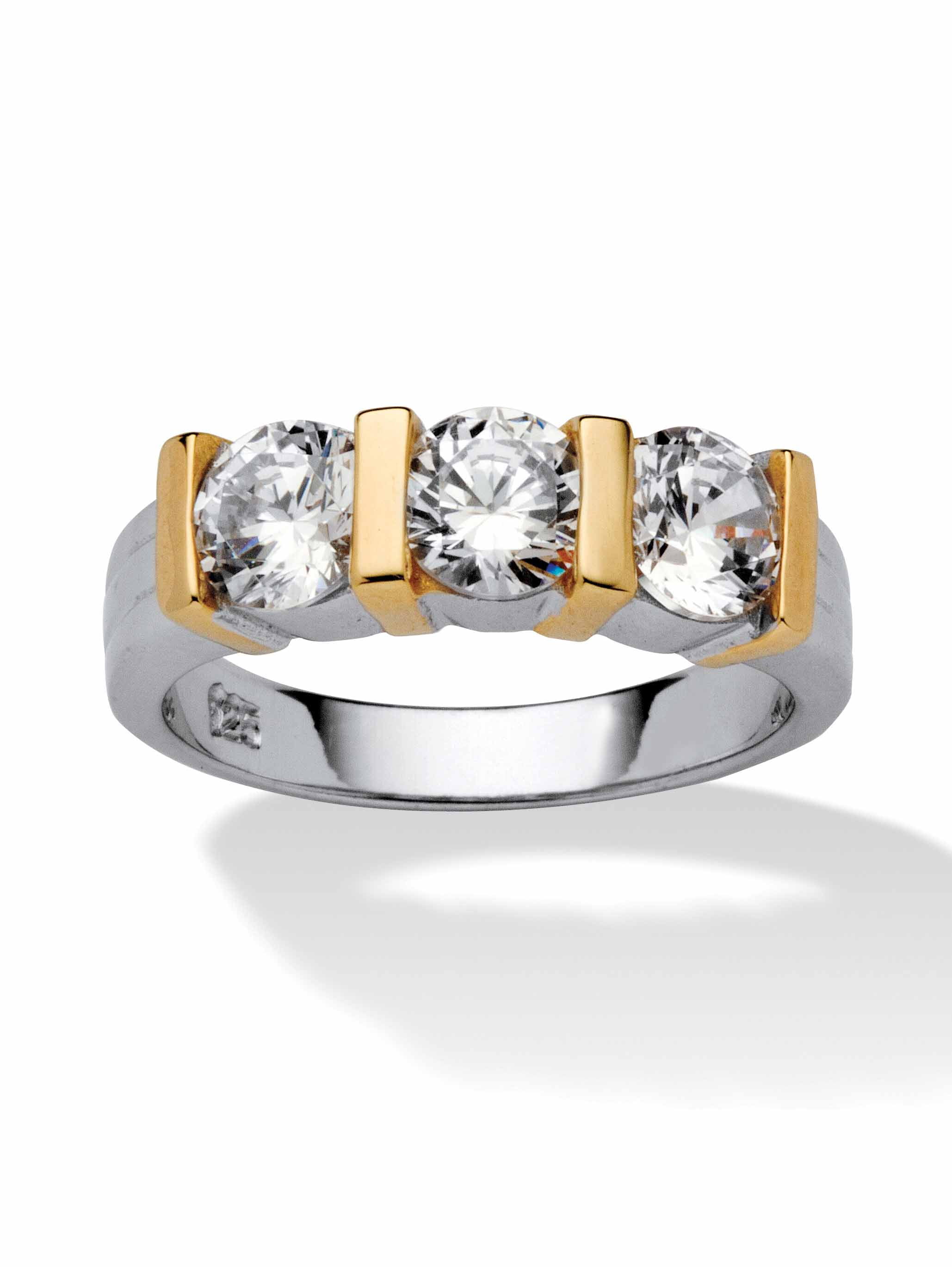 PalmBeach Jewelry 1.50 TCW Bar-Set Cubic Zirconia Two-Tone Bridal Ring in Sterling Silver with ...