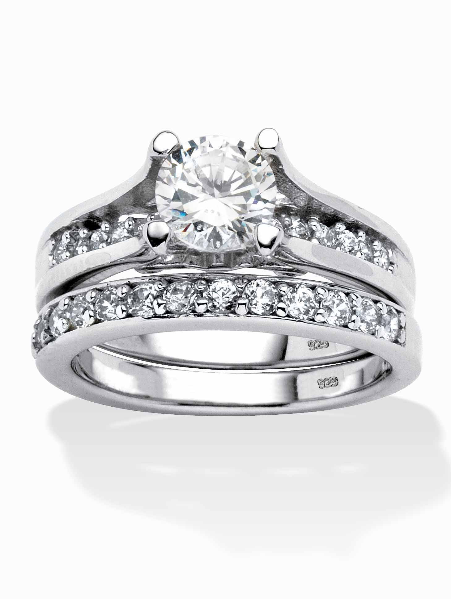 PalmBeach Jewelry 1.73 TCW Round Cubic Zirconia Two-Piece Bridal Set in ...