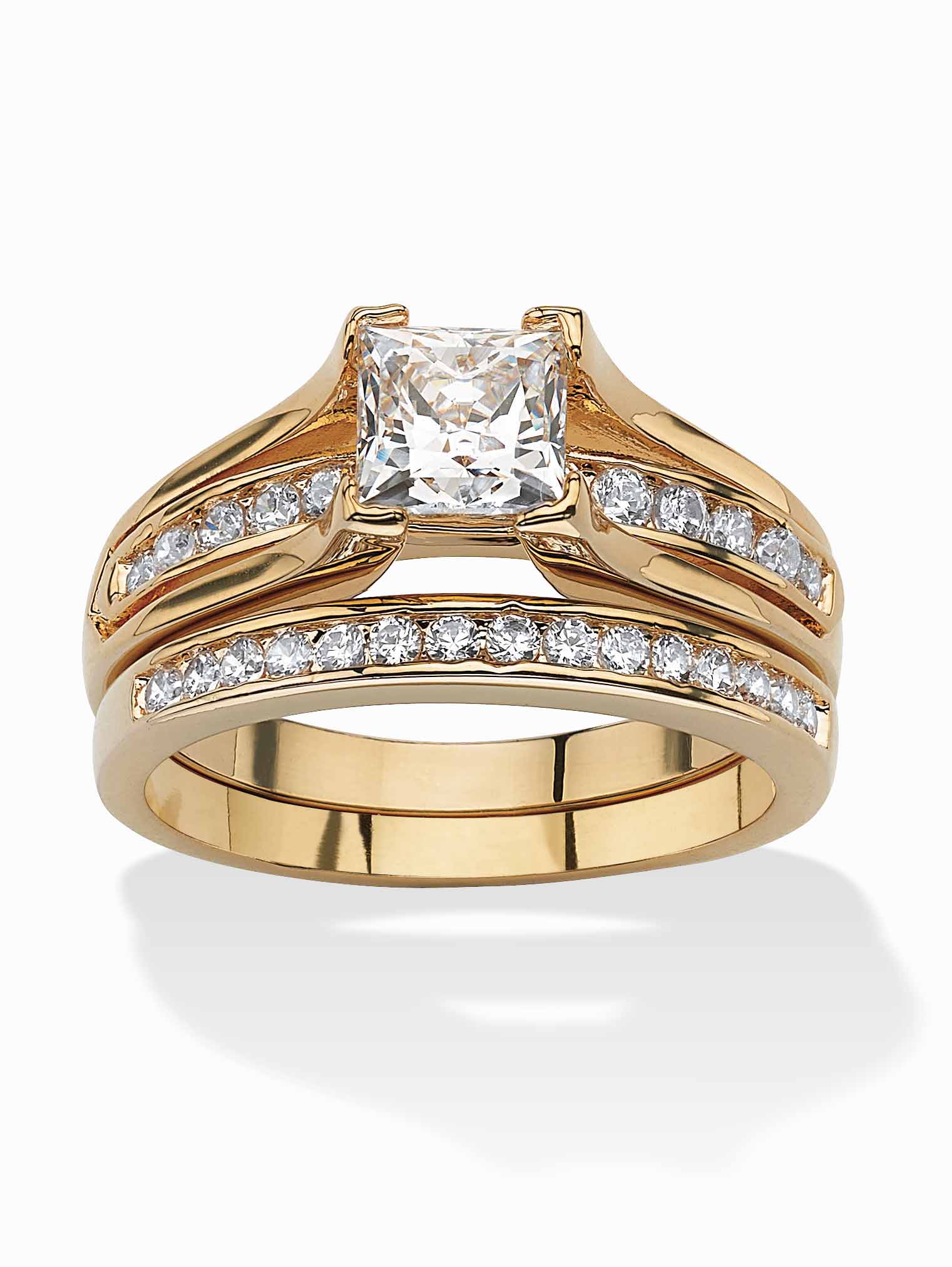 Gold-Tone Princess CZ Wide Band Wedding Ring - Walmart.com