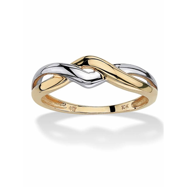 PalmBeach Jewelry 10k Yellow Gold Two-Tone Contemporary Crossover Ring ...