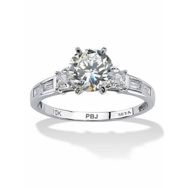 AFFY Princess & Round Shape White Cubic Zirconia Cluster Engagement ...
