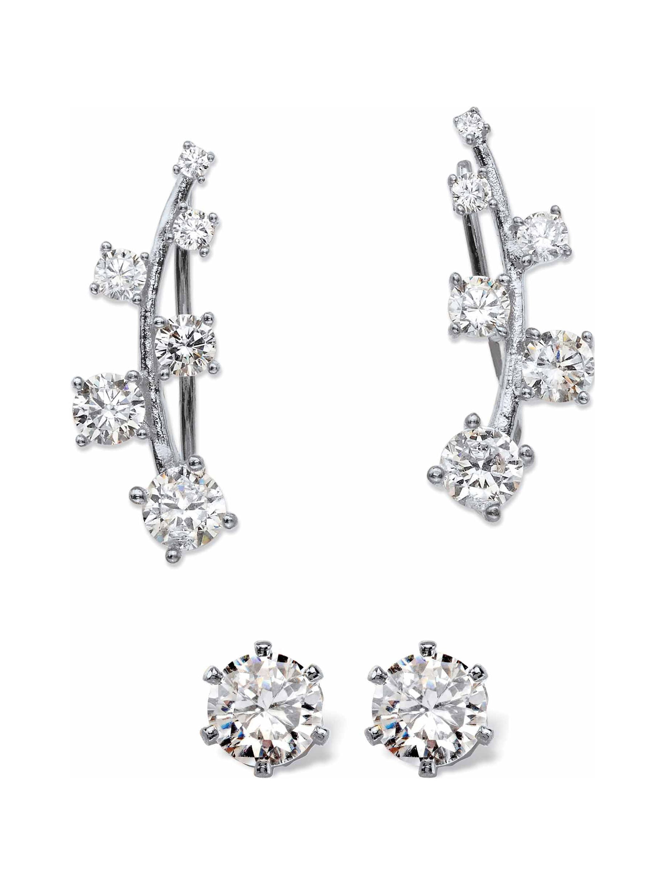 PalmBeach Jewelry 2.22 TCW Cubic Zirconia Ear Climber and Stud 2-Pair ...