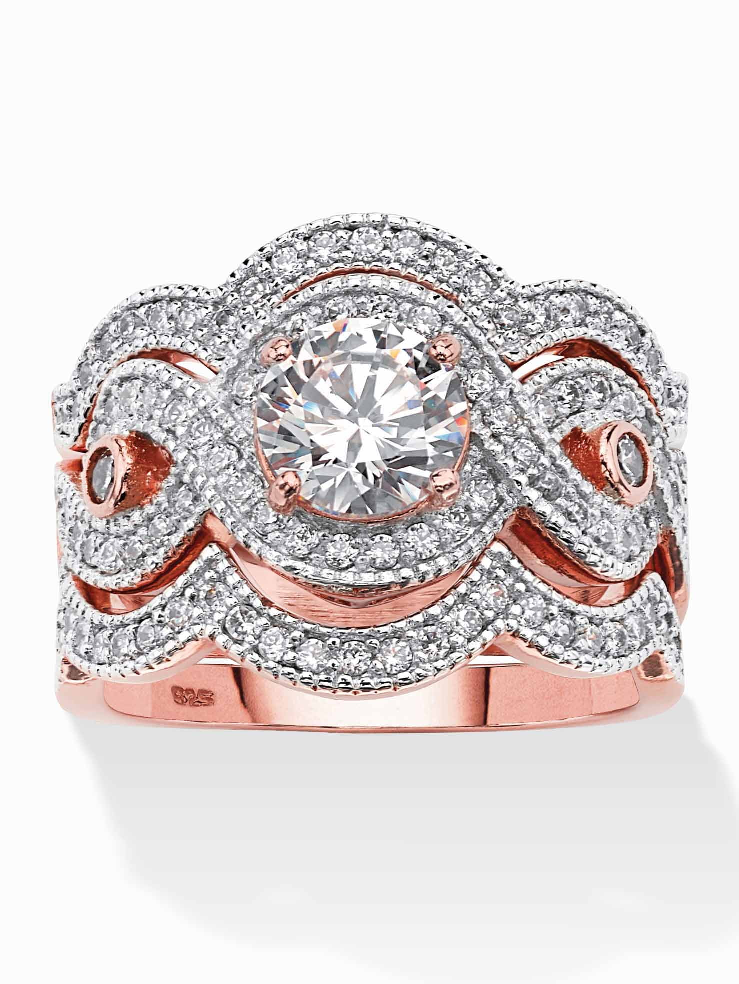 PalmBeach Jewelry 2.37 TCW Round Cubic Zirconia Bridal Ring Set in Rose ...