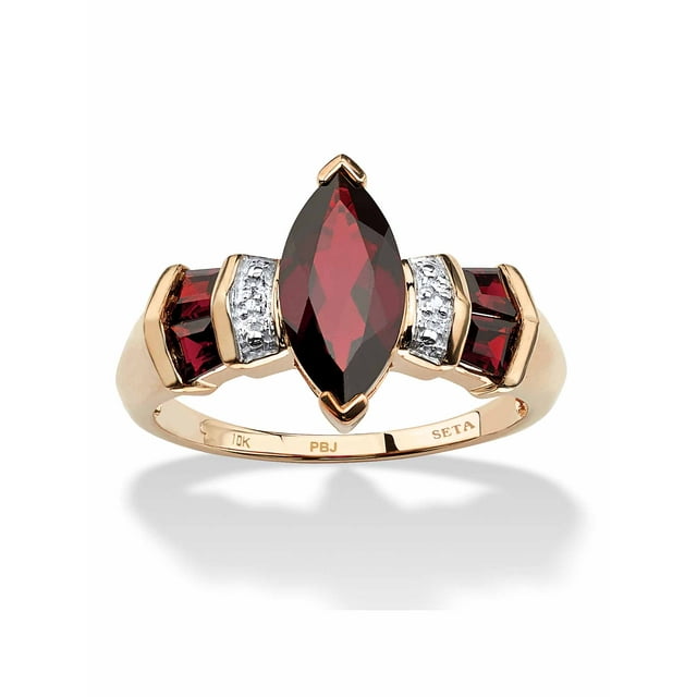 PalmBeach Jewelry Natural Genuine 2.84 TCW Marquise-Cut Garnet and Diamond Accent Ring in Solid ...