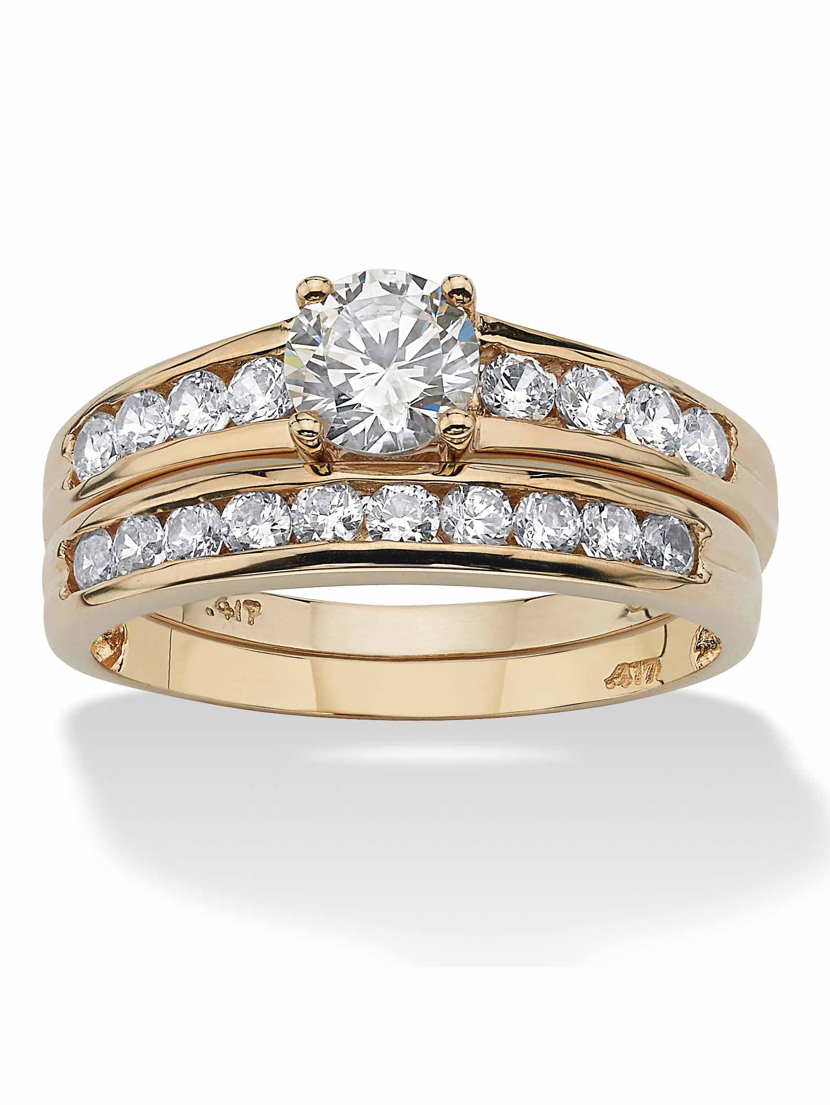 PalmBeach Jewelry 10k Gold Wedding Ring Set, 1.06 TCW Round Cubic ...