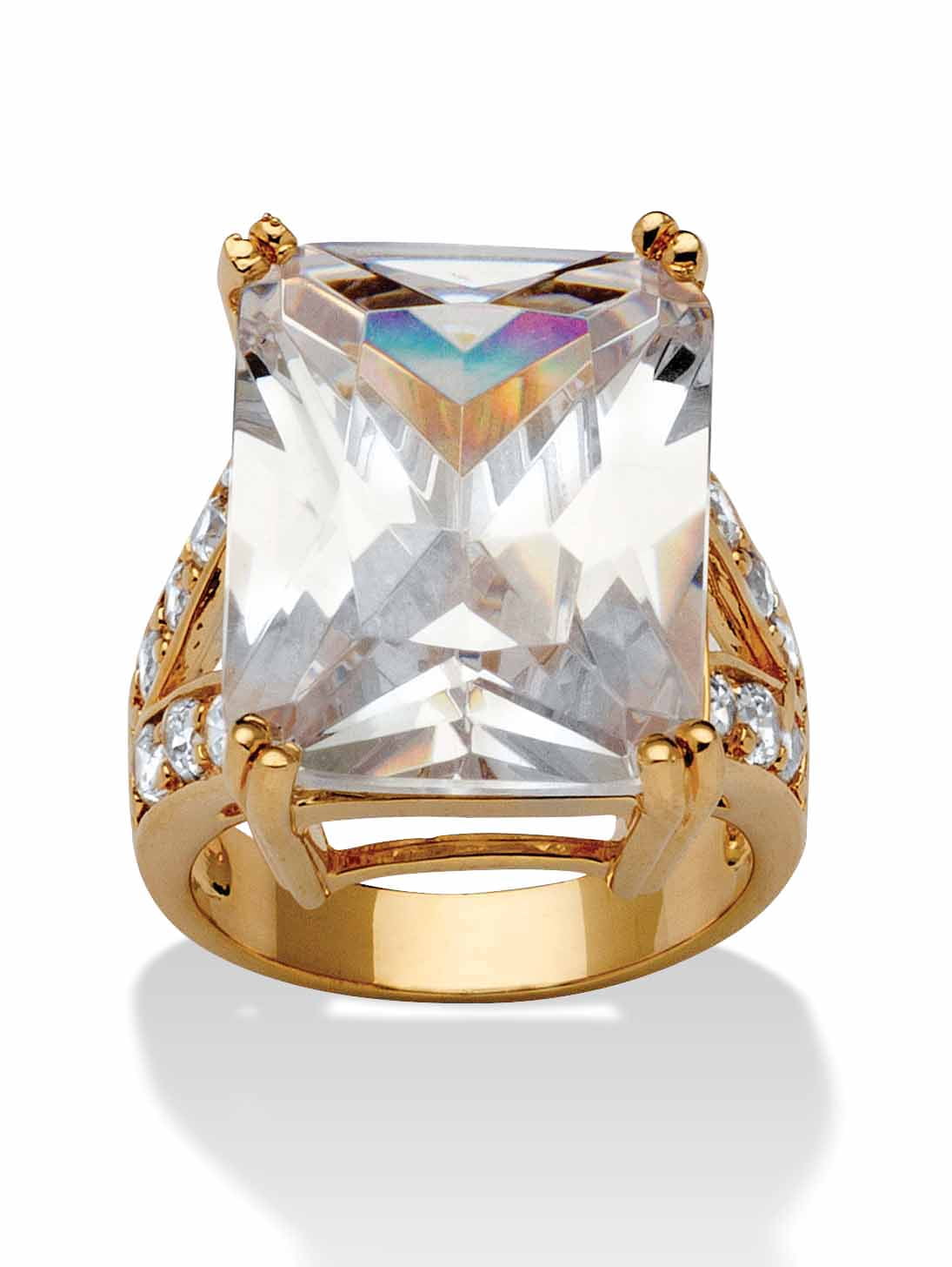 PalmBeach Jewelry 27.10 TCW Emerald Cut Cubic Zirconia Yellow Gold Plated or Platinum Plated Ring