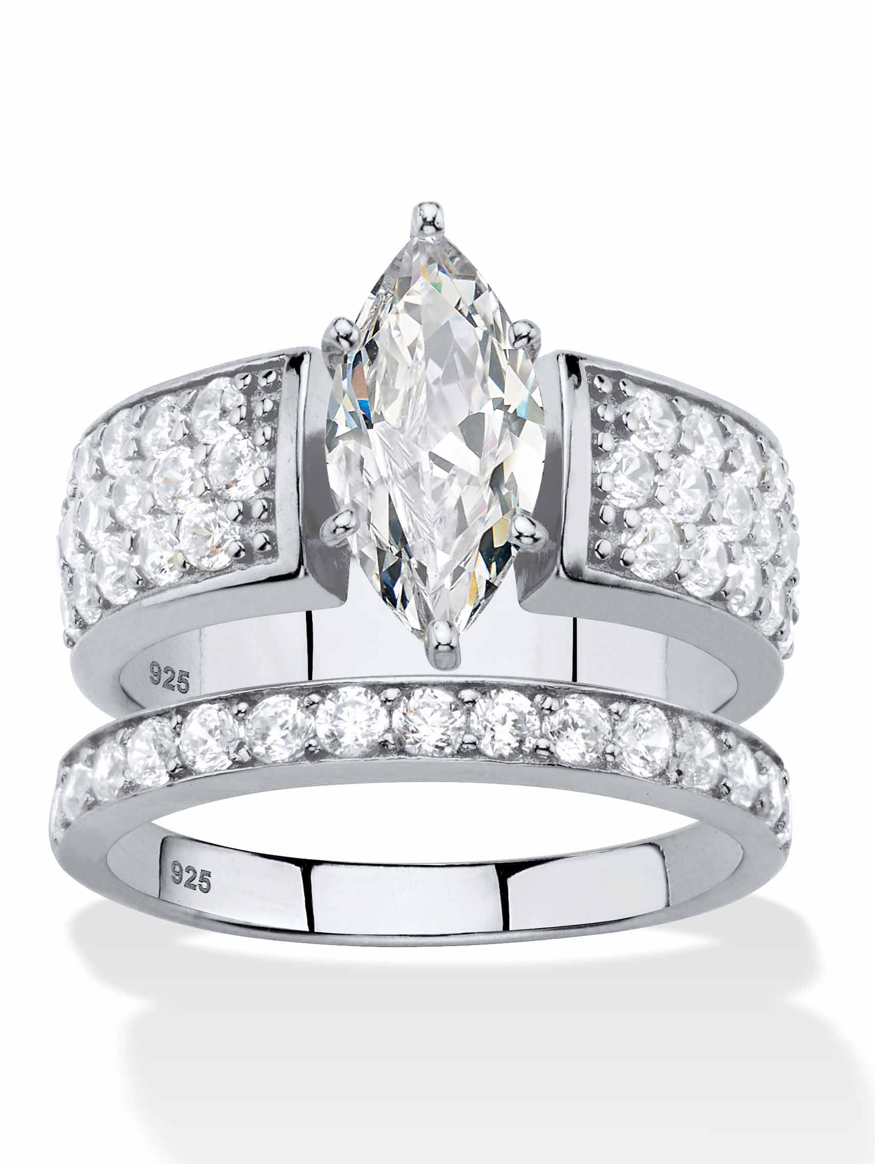 PalmBeach Jewelry 3.01 TCW Marquise-Cut and Pave White Cubic Zirconia 2 ...