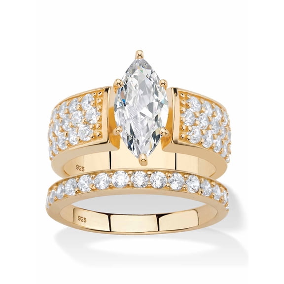 14k Yellow Gold Finish Marquise Cut Lab Created Diamond Wedding Bridal ...