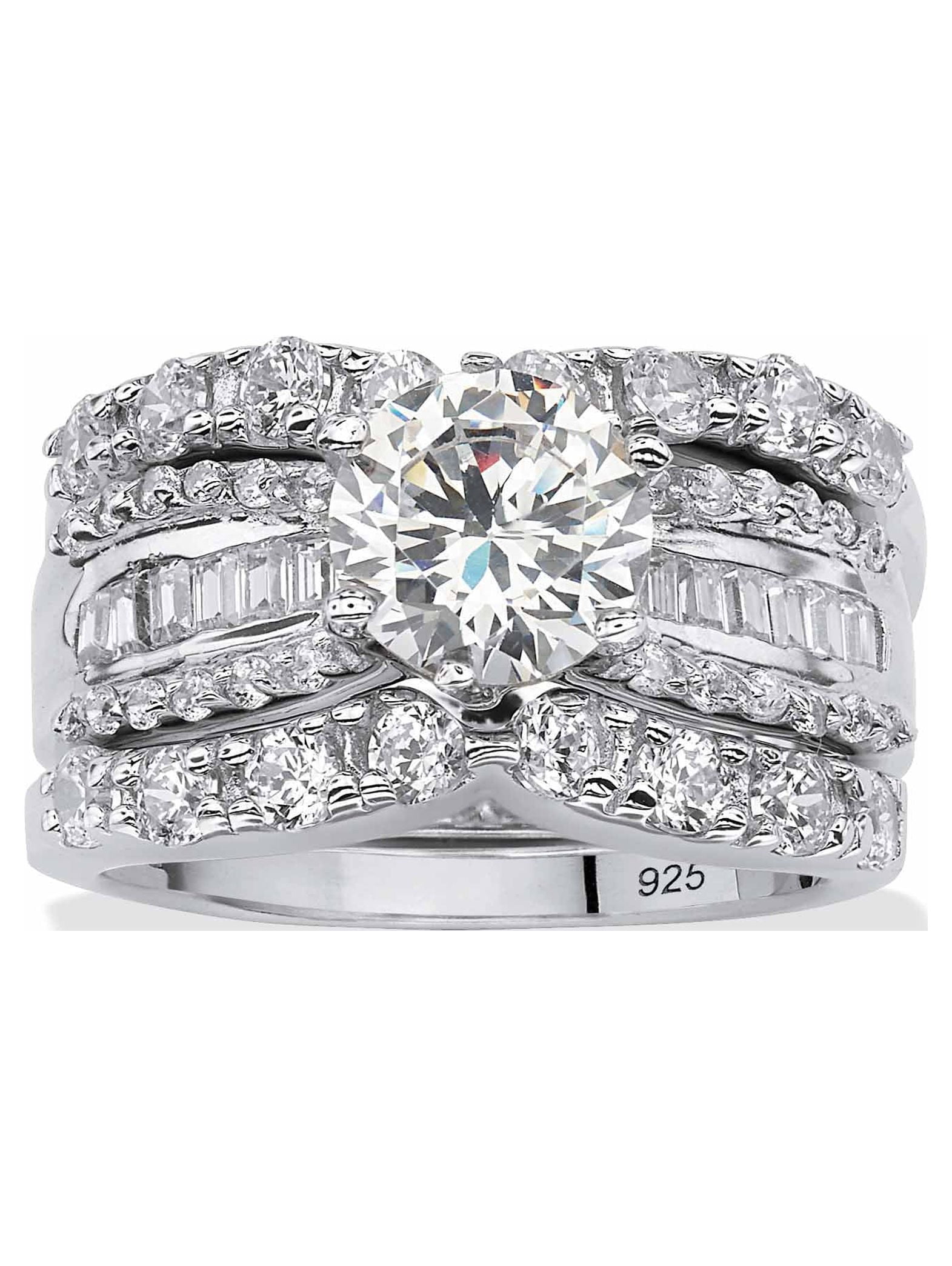 PalmBeach Jewelry 5.62 TCW Cubic Zirconia 3 Piece Bridal Ring Set in ...