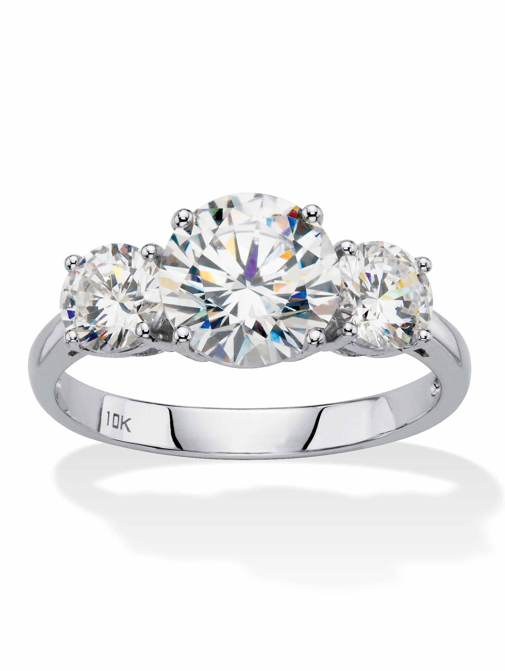 PalmBeach Jewelry 3 TCW Round White Cubic Zirconia 3-Stone Bridal ...