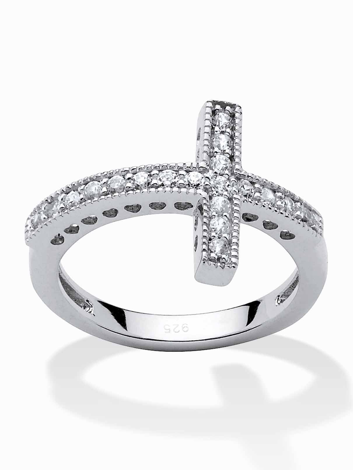 PalmBeach Jewelry .30 TCW Cubic Zirconia Horizontal Cross Ring in ...