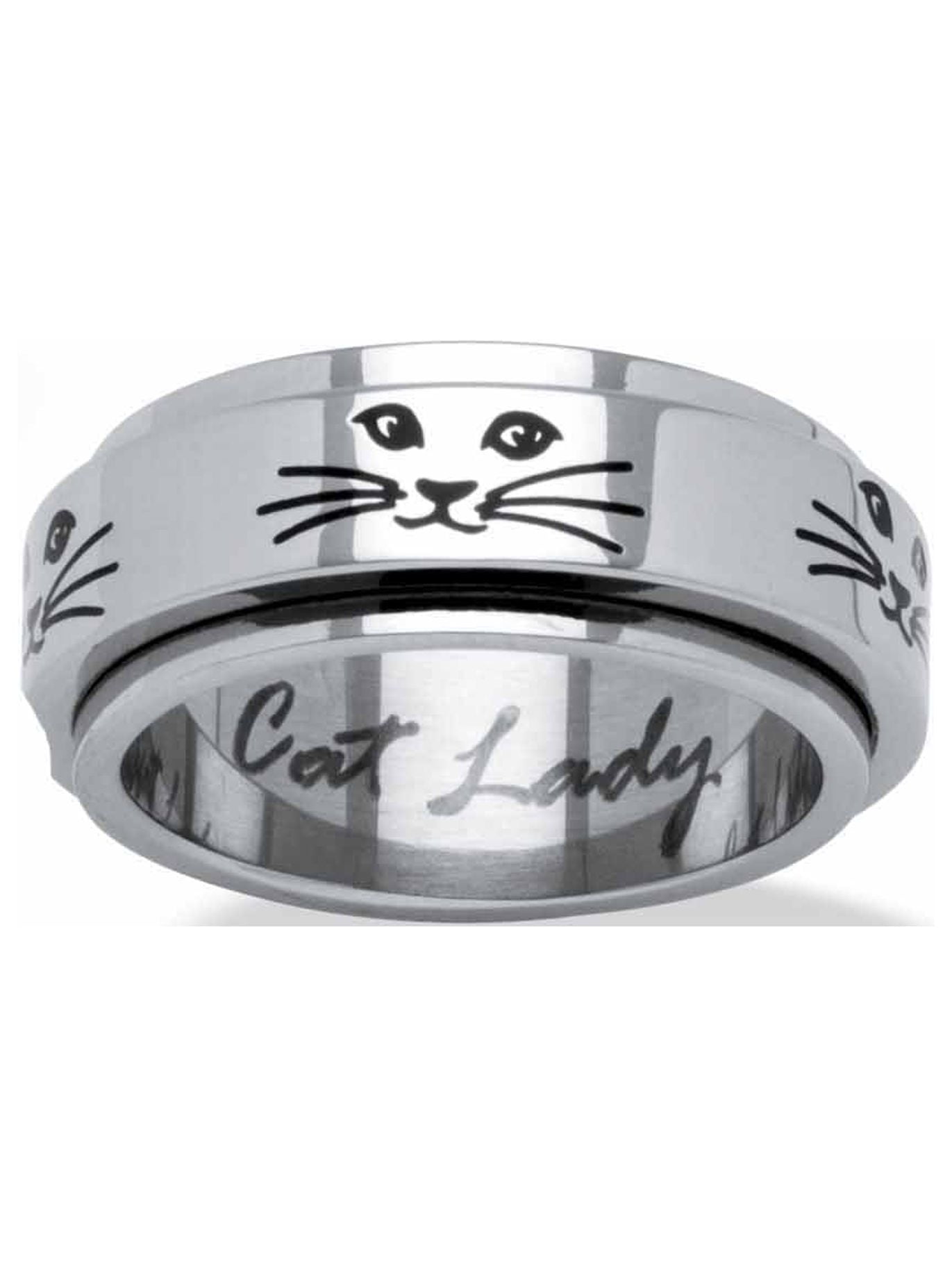 PalmBeach Jewelry Cat Lady Spinner Ring in Black IP Stainless Steel ...