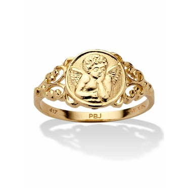 14k Tri Color Solid Italian Gold Guardian Angel w/ Multi Heart Ring ...