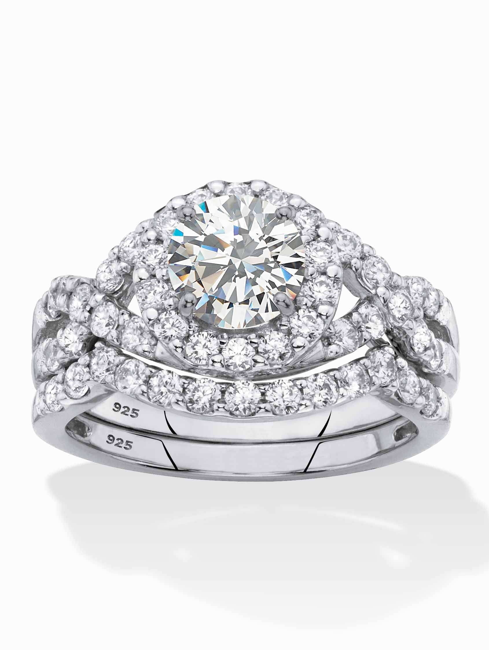 PalmBeach Jewelry Cubic Zirconia 2-Piece Wedding Ring Set in Platinum ...