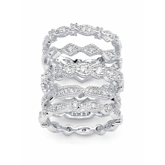 PalmBeach Jewelry Cubic Zirconia 5-Piece Stackable Eternity Band Set 1. ...