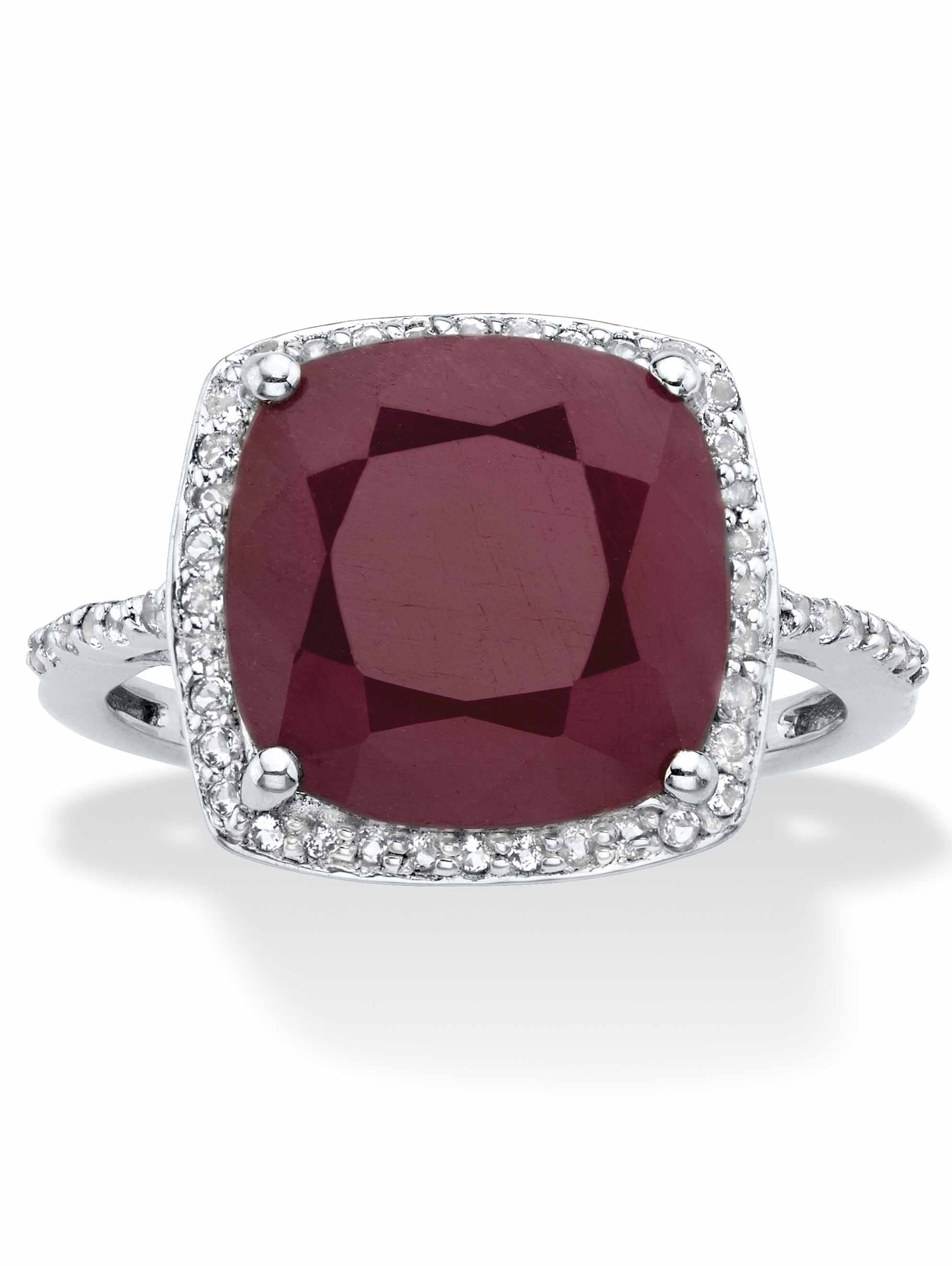 PalmBeach Jewelry Cushion-Cut Genuine Red Ruby and White Topaz Cocktail ...