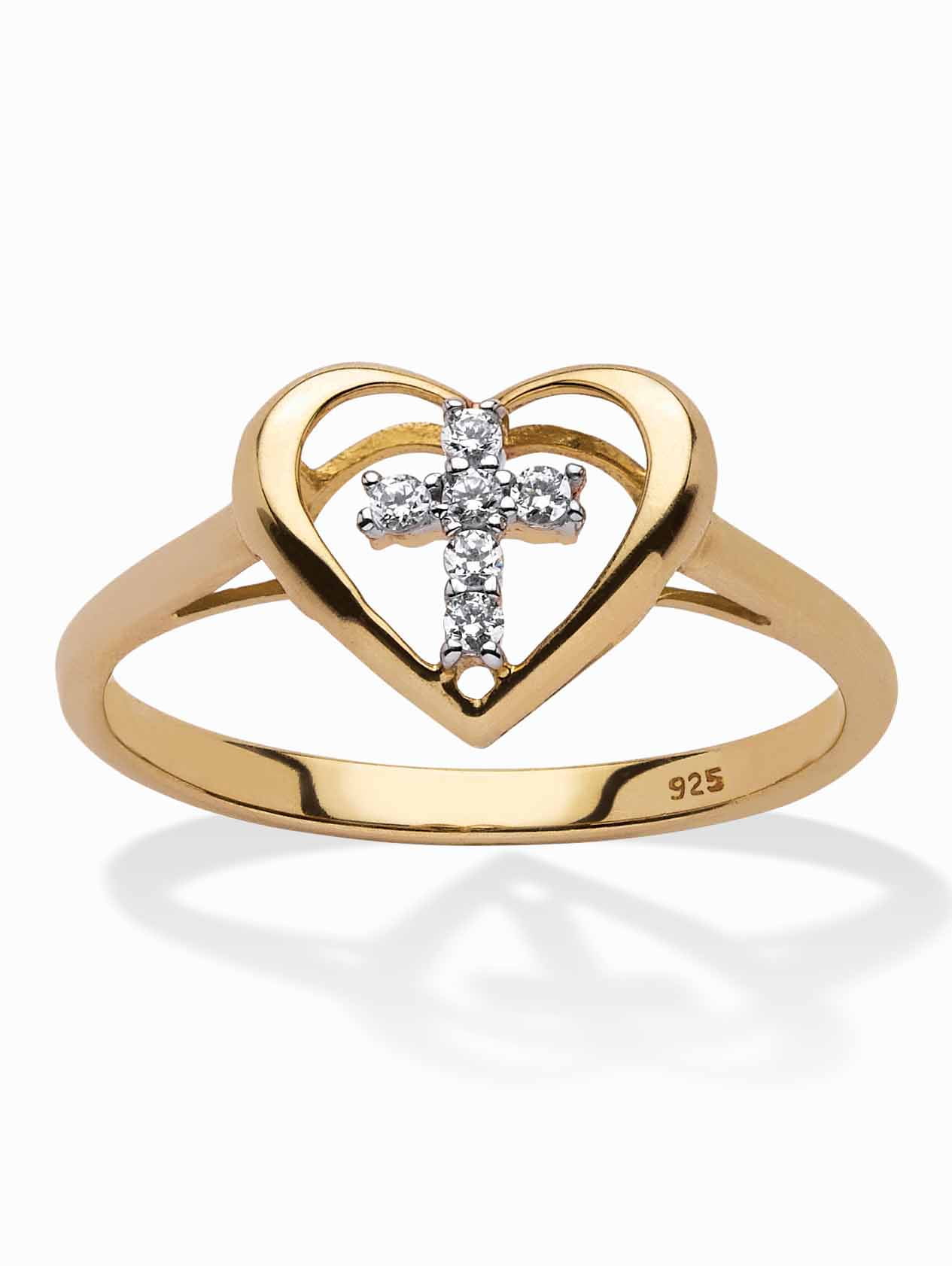 PalmBeach Jewelry Diamond Accent Floating Cross Heart Ring in 18k ...