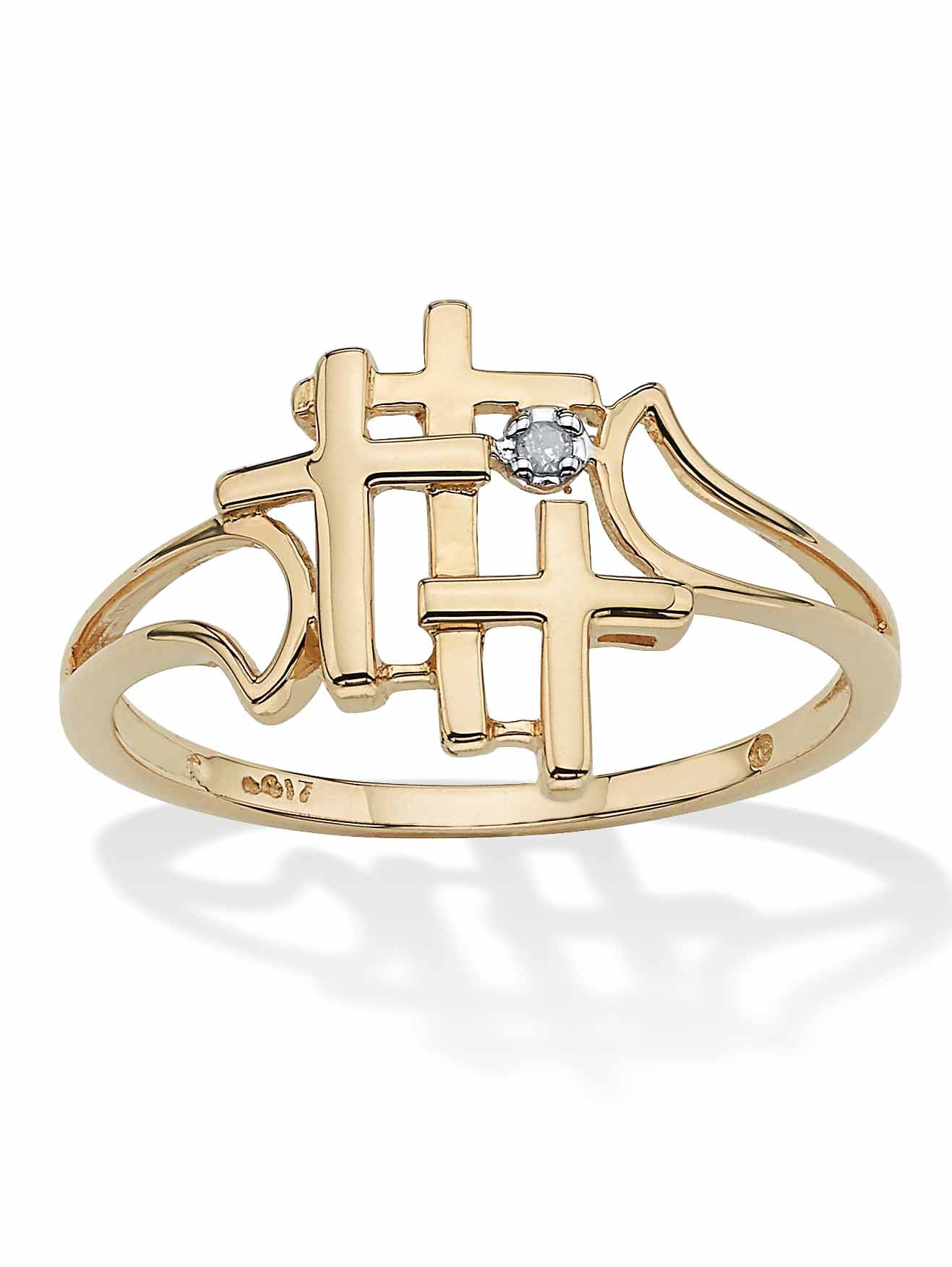 PalmBeach Jewelry Diamond Accent Triple Cross Ring in Solid 10k Yellow ...