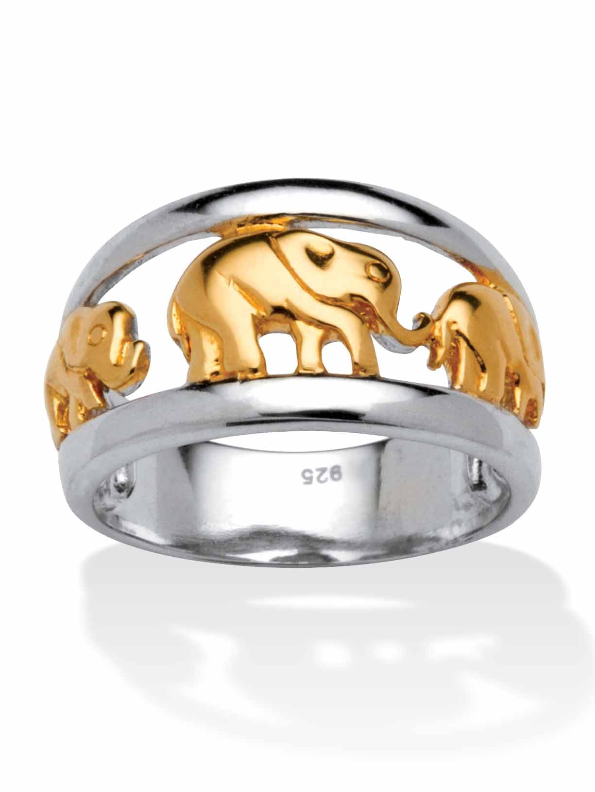 PalmBeach Jewelry Elephant Ring in Two Tone Sterling Silver with Golden ...