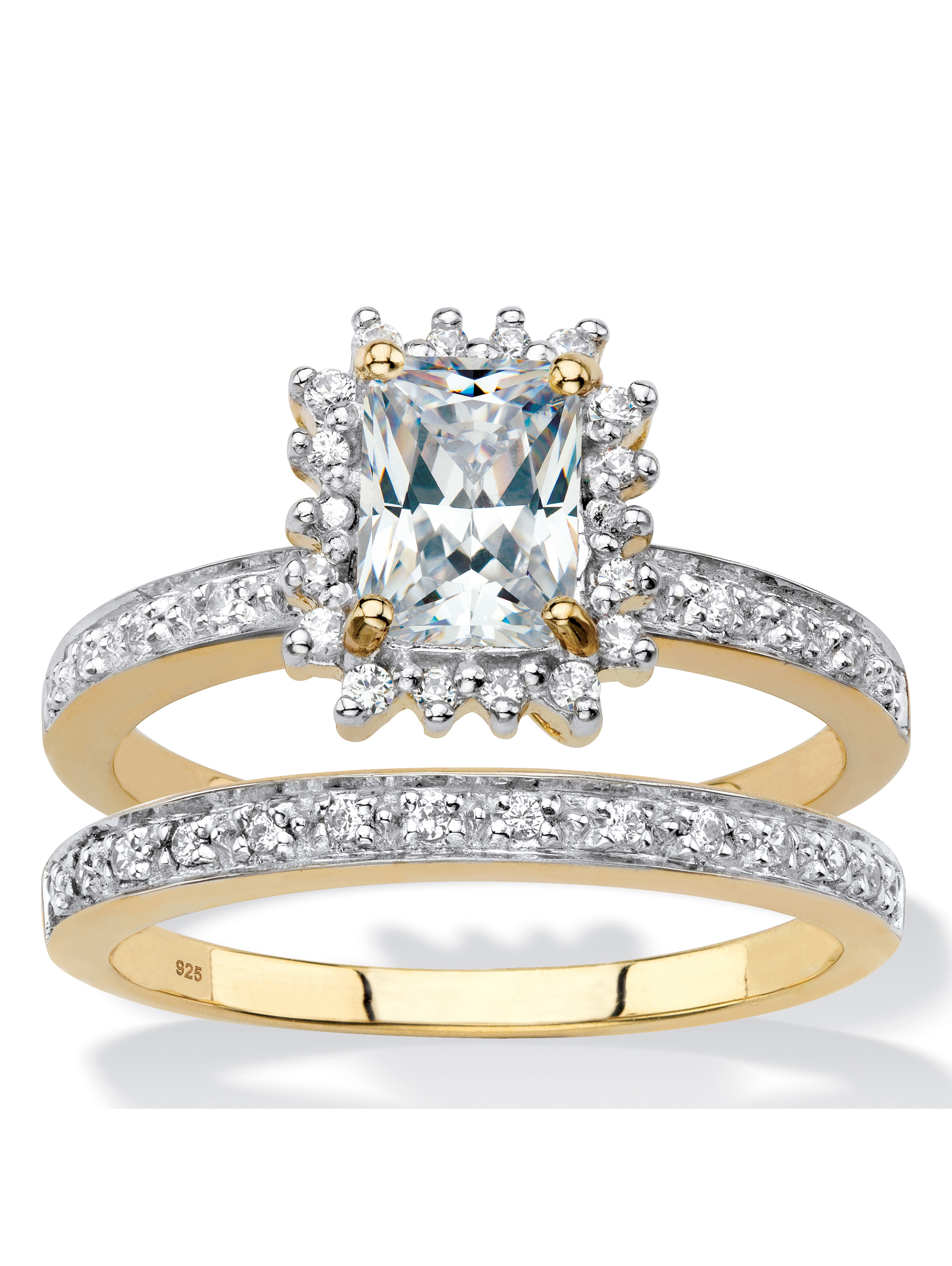 PalmBeach Jewelry Emerald-Cut Created White Sapphire and Diamond 2 ...