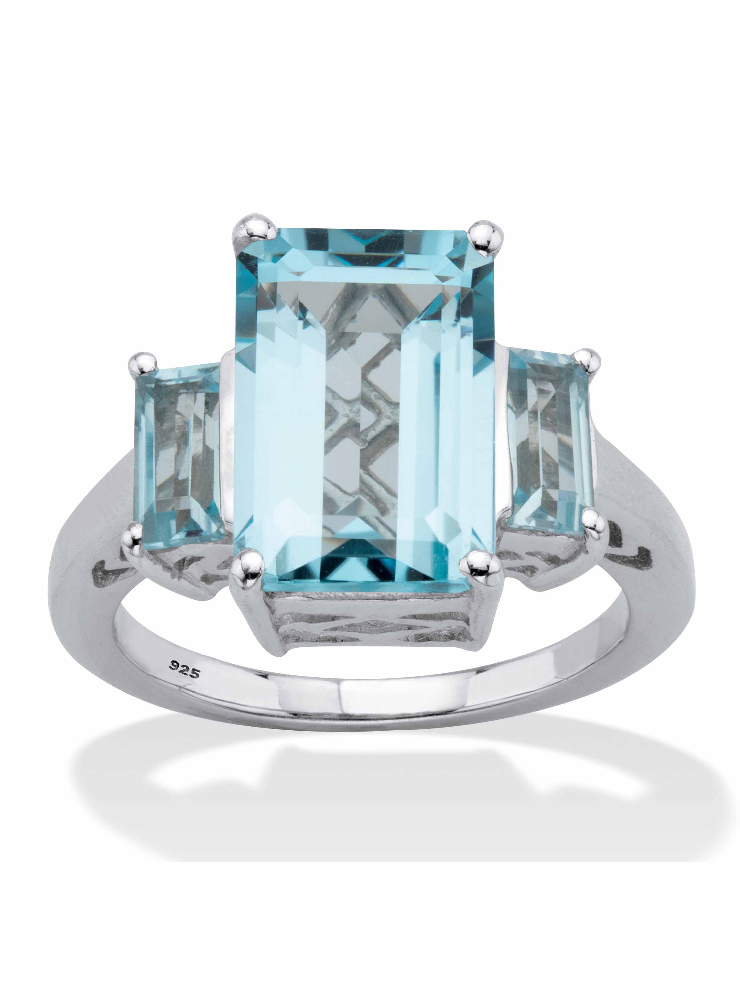 PalmBeach Jewelry Natural Emerald-Cut Genuine Blue Topaz 3 Stone ...