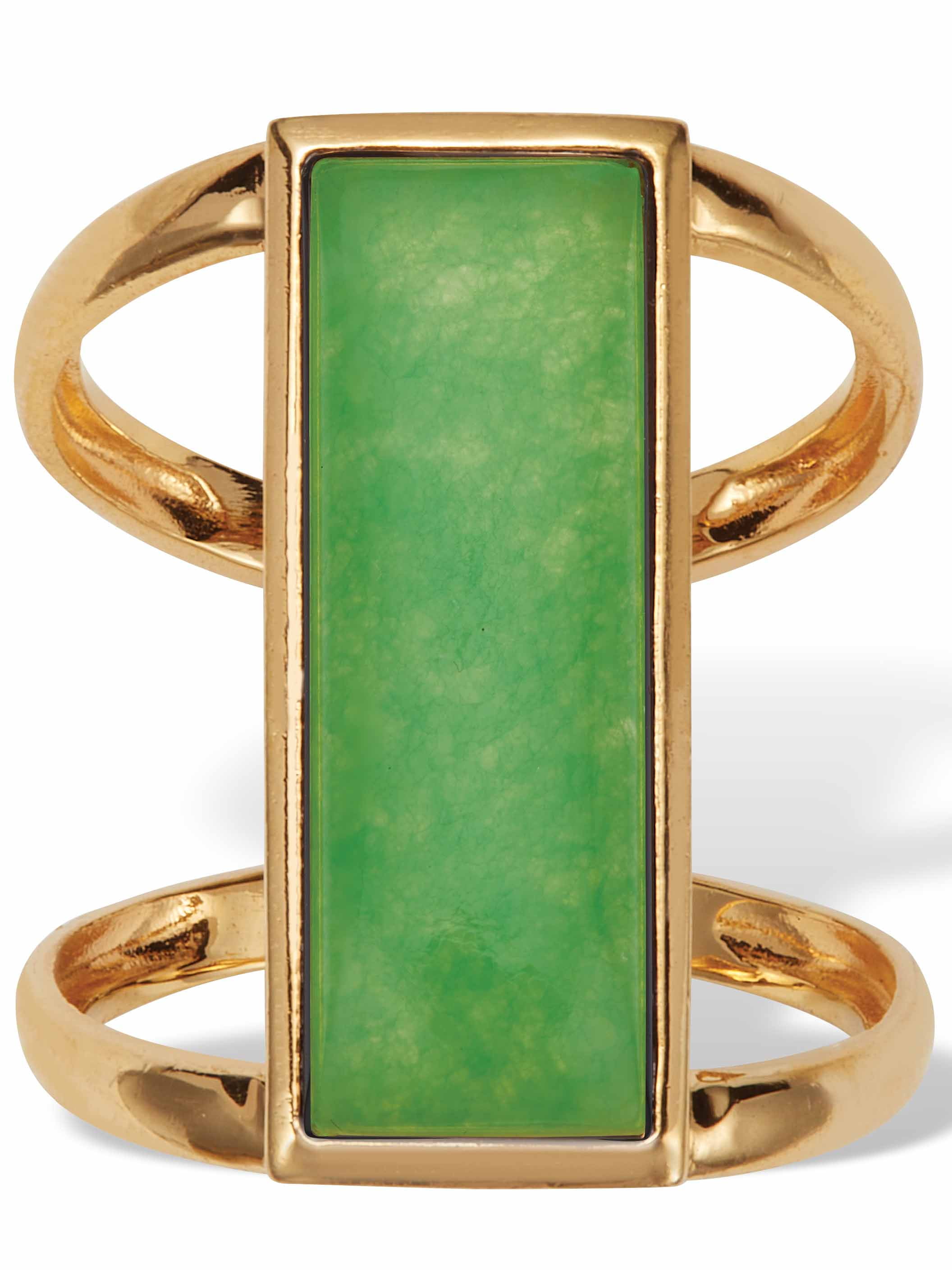 PalmBeach Jewelry Emerald Cut Genuine Jade Bezel Set Cabachon Ring in ...