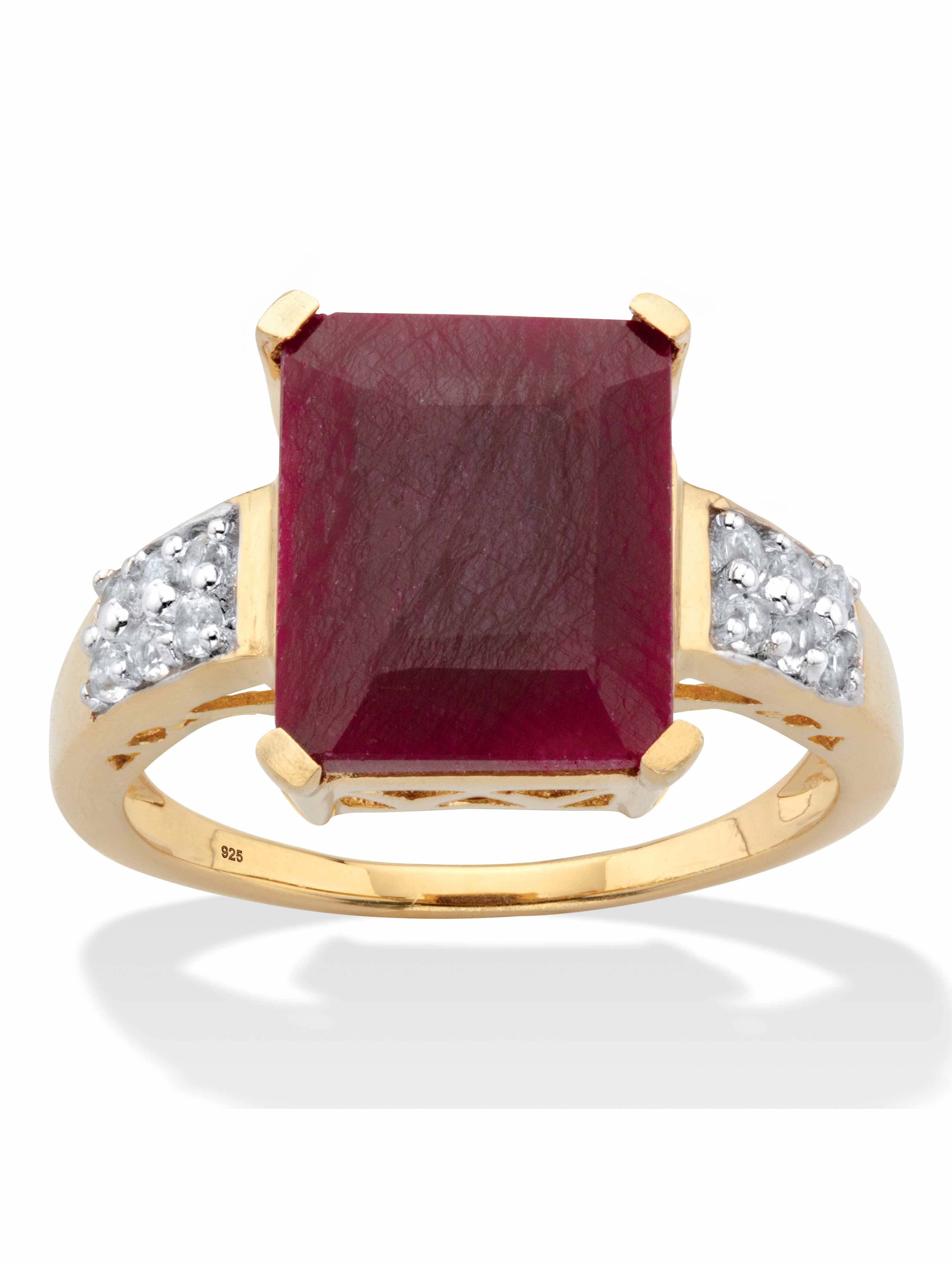 PalmBeach Jewelry 6.65 TCW Emerald-Cut Genuine Red Ruby and White Topaz ...