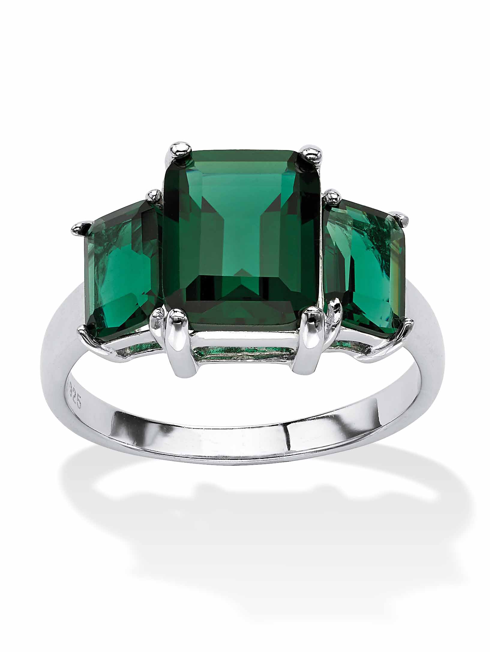 Cheryl M Sterling Silver Glass Simulated Emerald Ring - Size 7 ...