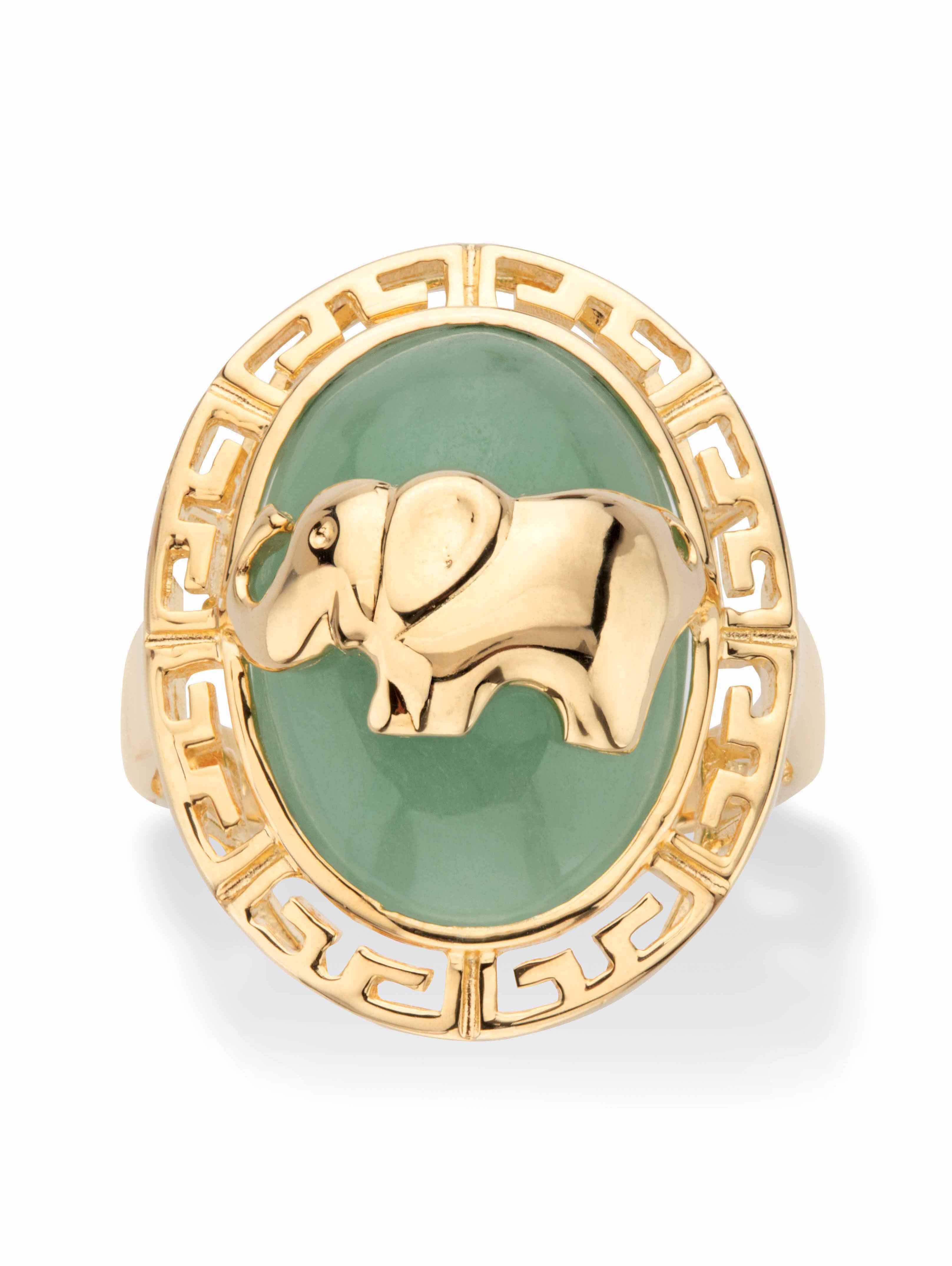 PalmBeach Jewelry Genuine Green Jade Oval Dome Elephant Ring in 14k ...