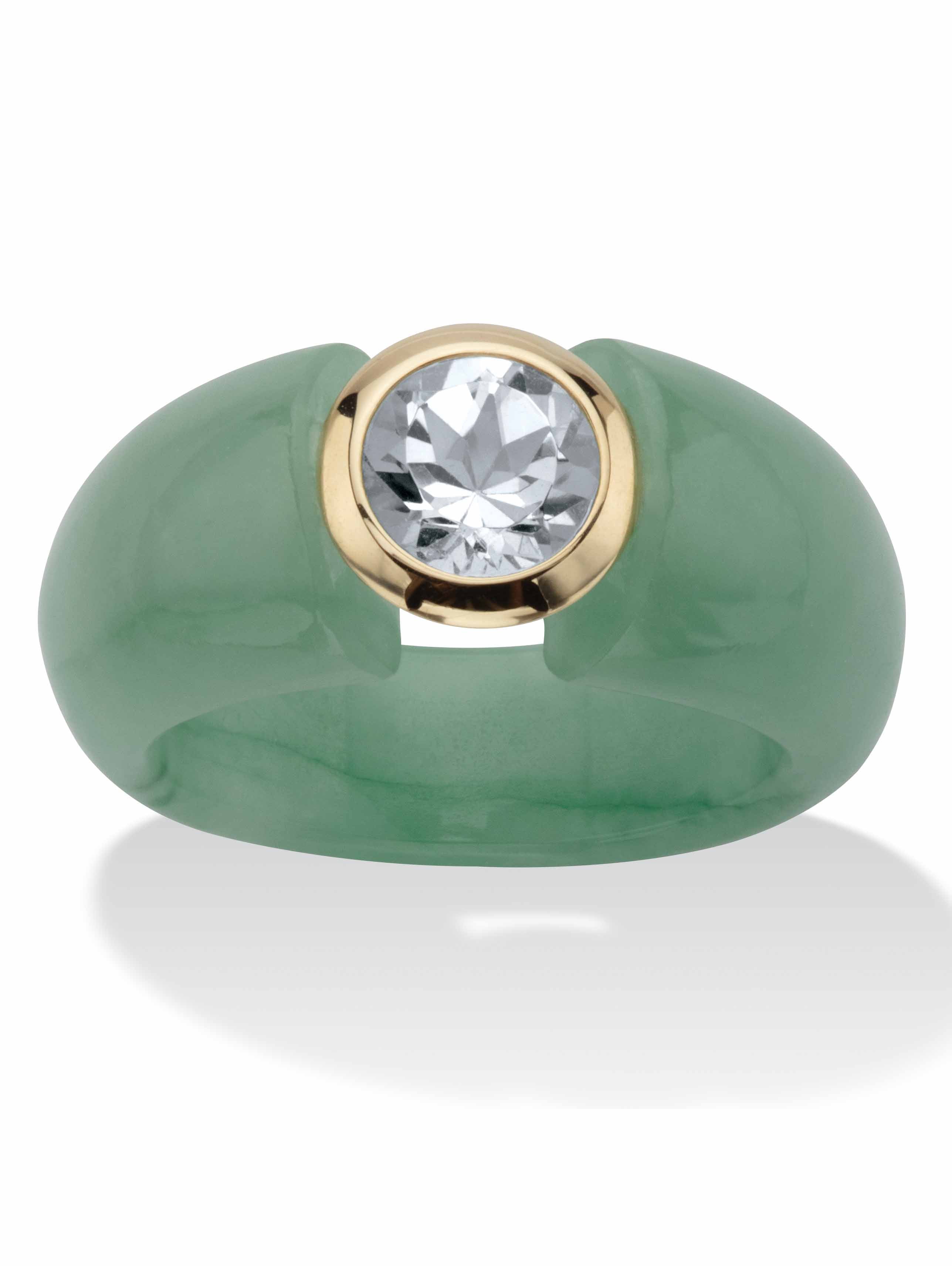 PalmBeach Jewelry Genuine Green Jade or Black Jade & Round White Topaz Ring 1.55 TCW 10K Gold ...